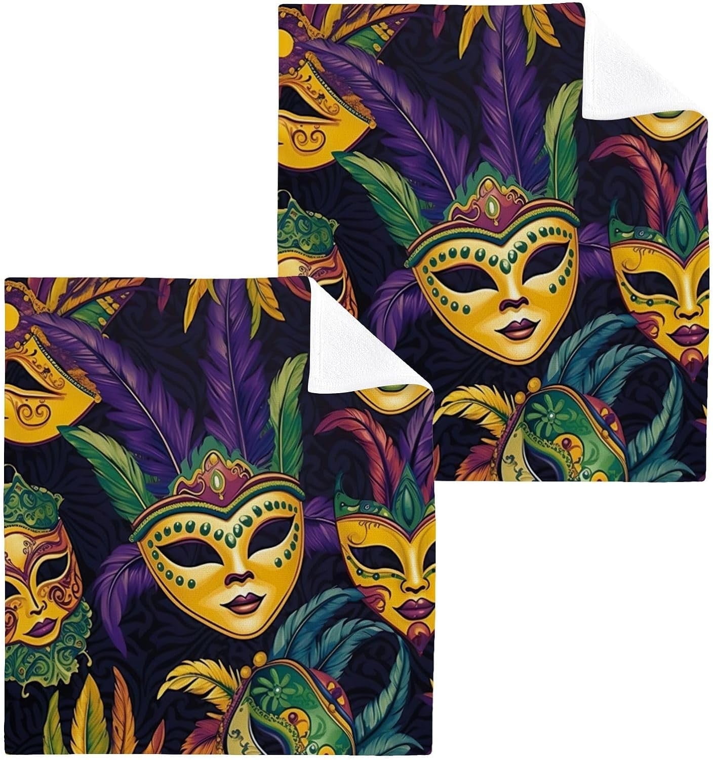 Coolnut Mardi Gras Washcloths Set of 4-12 x 12 inch Pure Cotton Wash ...