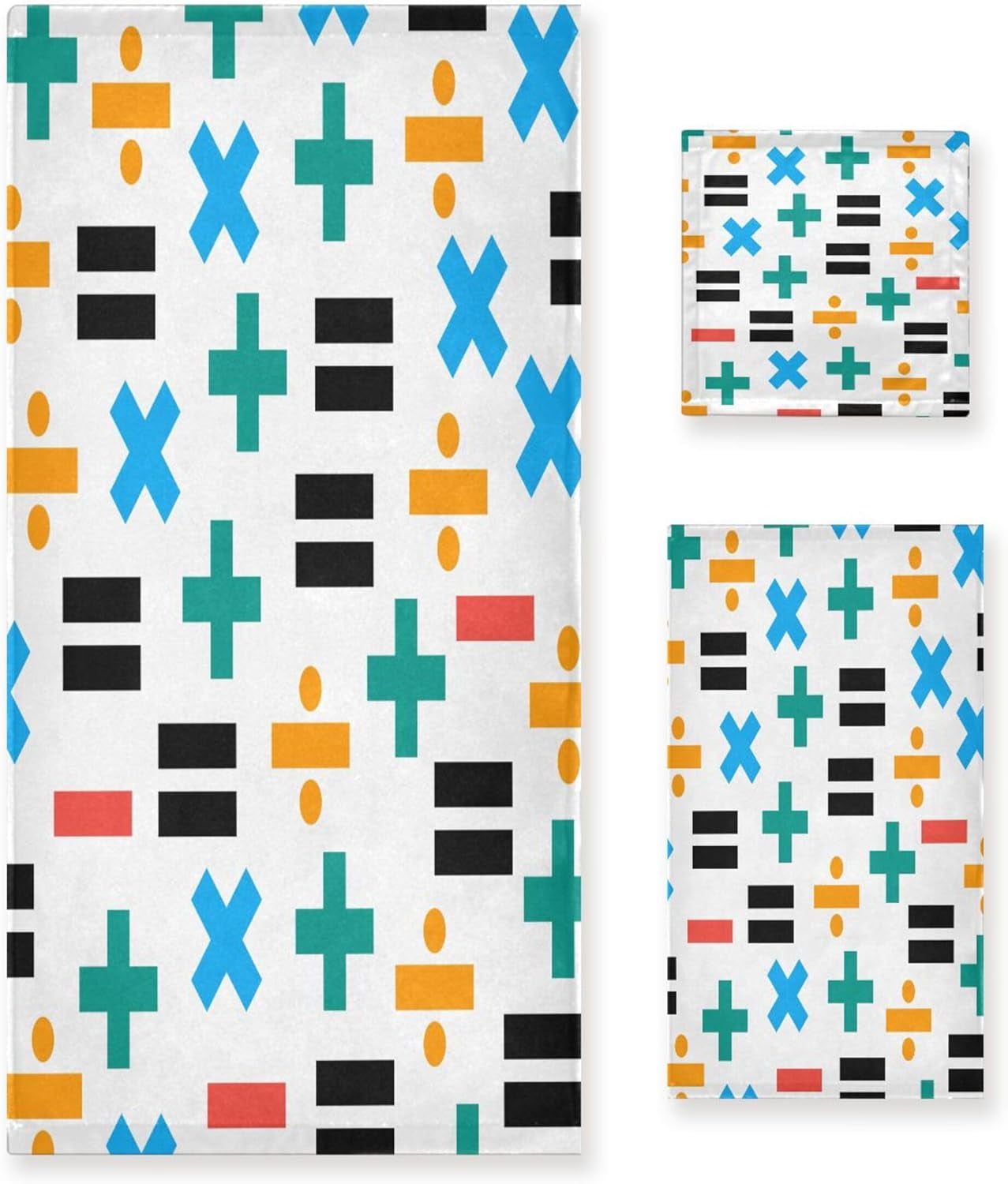 Coolnut Math Symbol Bathroom Towel Set of 3 with Hand Towel, Wash ...