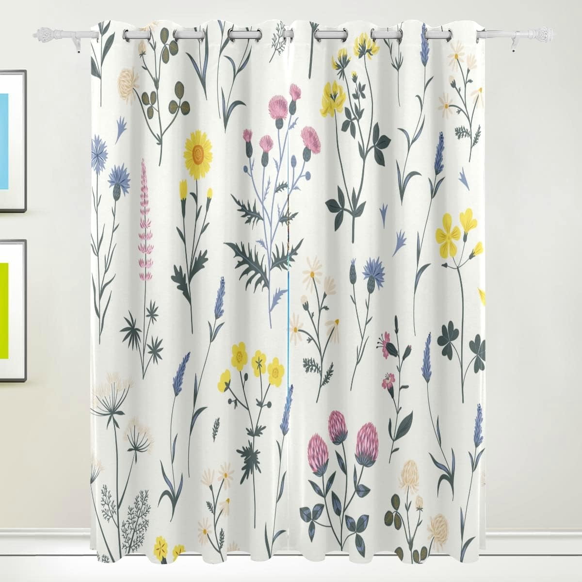 Coolnut Meadow Wildflower Floral Blackout Curtain for Bedroom, 2 Panels ...