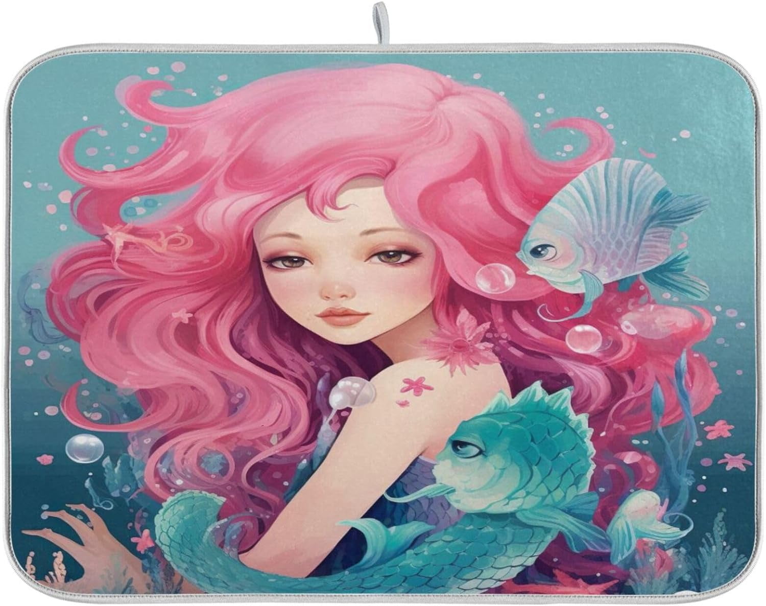Coolnut Mermaid Girl Dish Drying Mat for Kitchen Counter, Ultra ...
