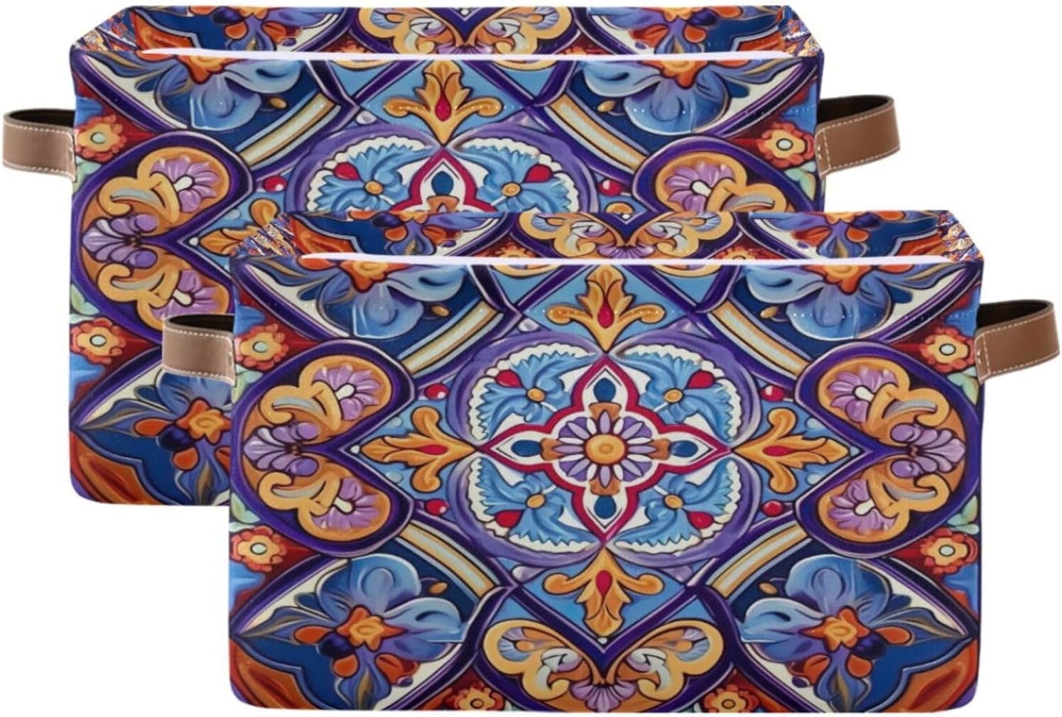 Coolnut Mexican Ceramic Tile Foldable Storage Basket for Shelves ...