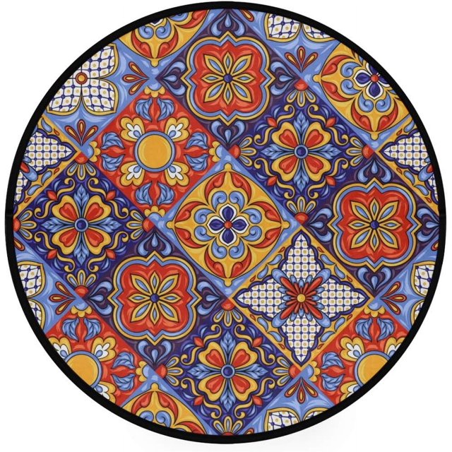 Coolnut Mexican Ceramic Tile Pattern Round Rugs Children Play Carpet ...