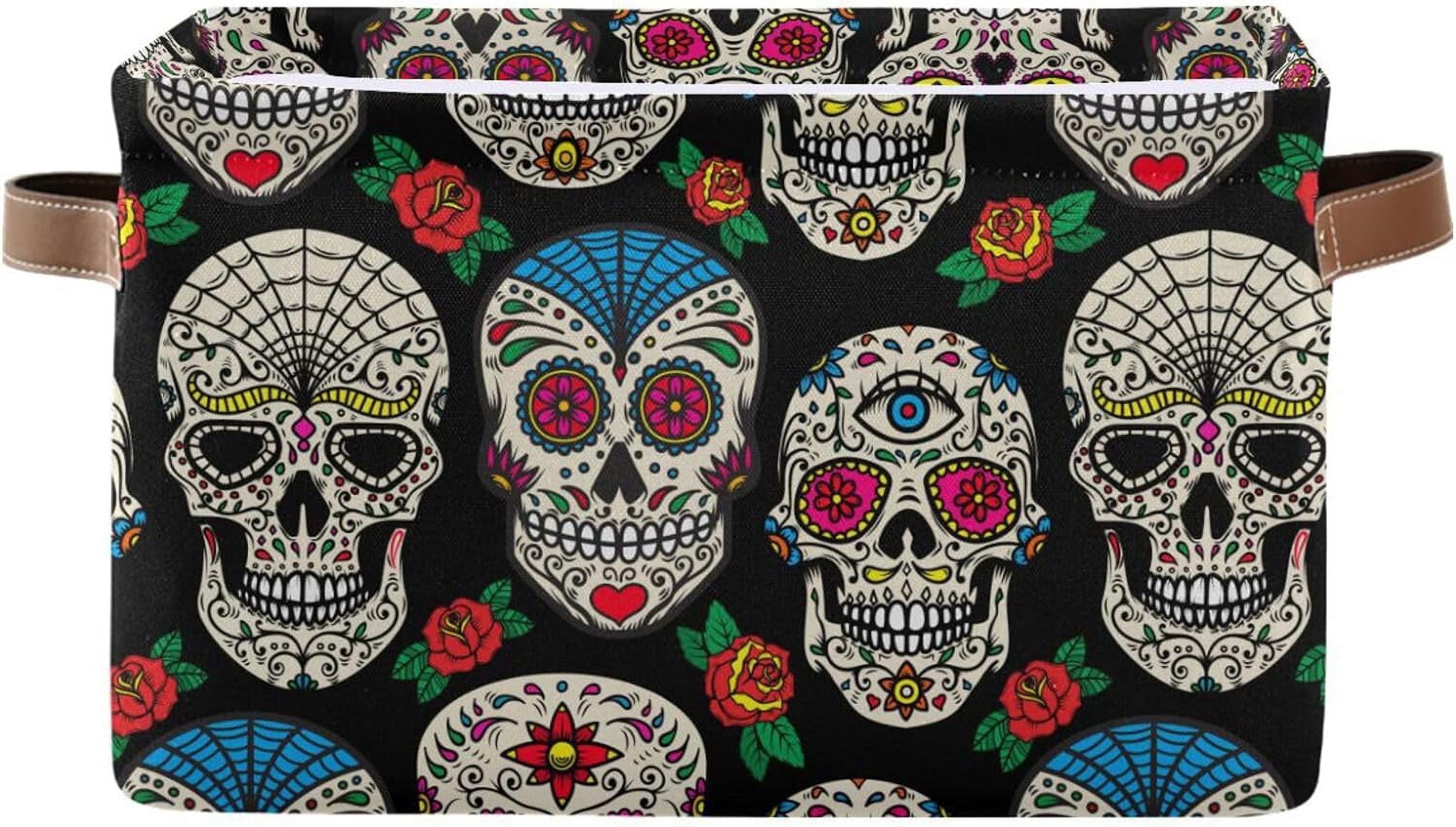 Coolnut Mexican Sugar Skulls Foldable Canvas Storage Bin, Sturdy Fabric ...
