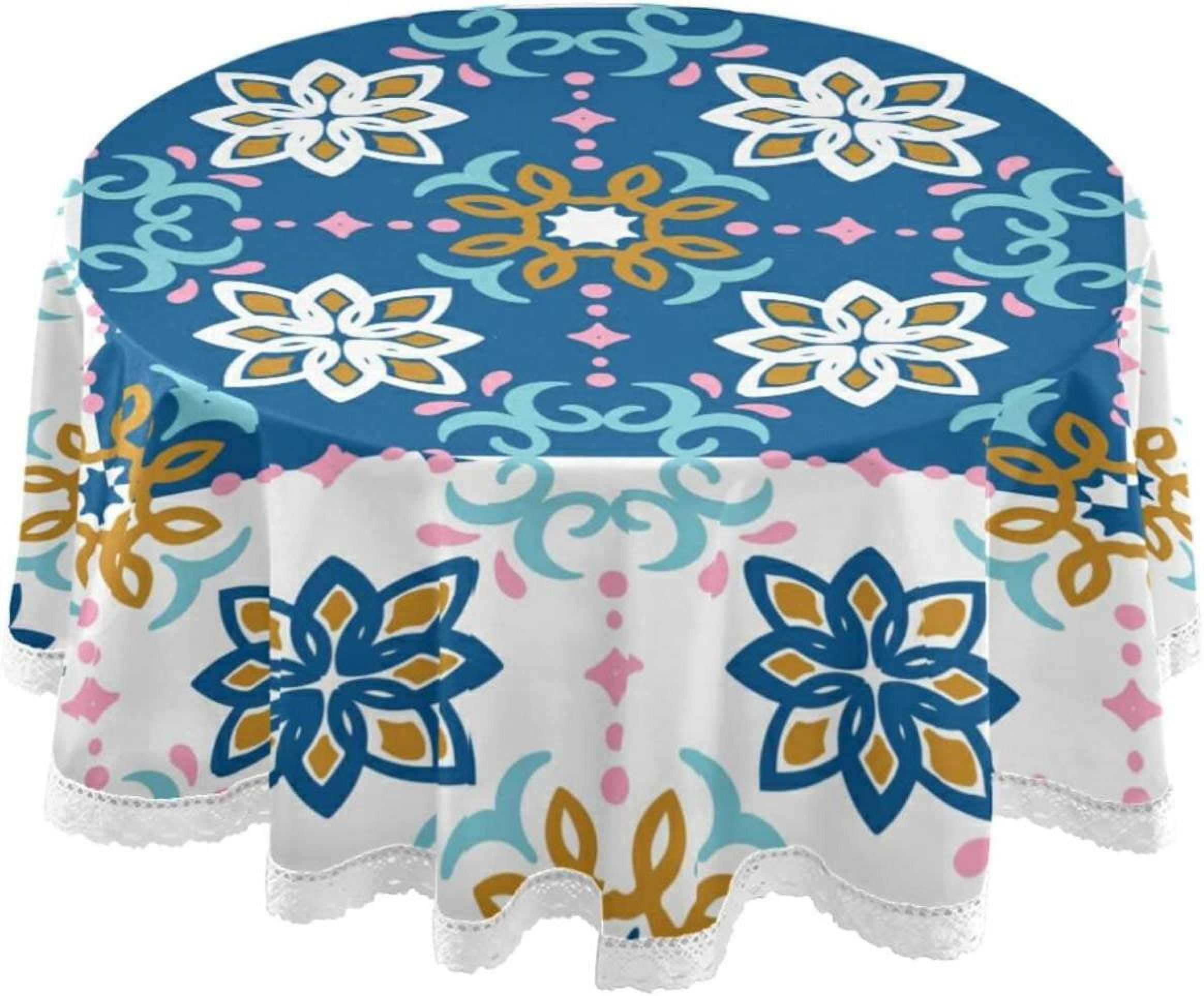 Coolnut Mexican Talavera Ceramic Tile Pattern Round Tablecloth 60In ...