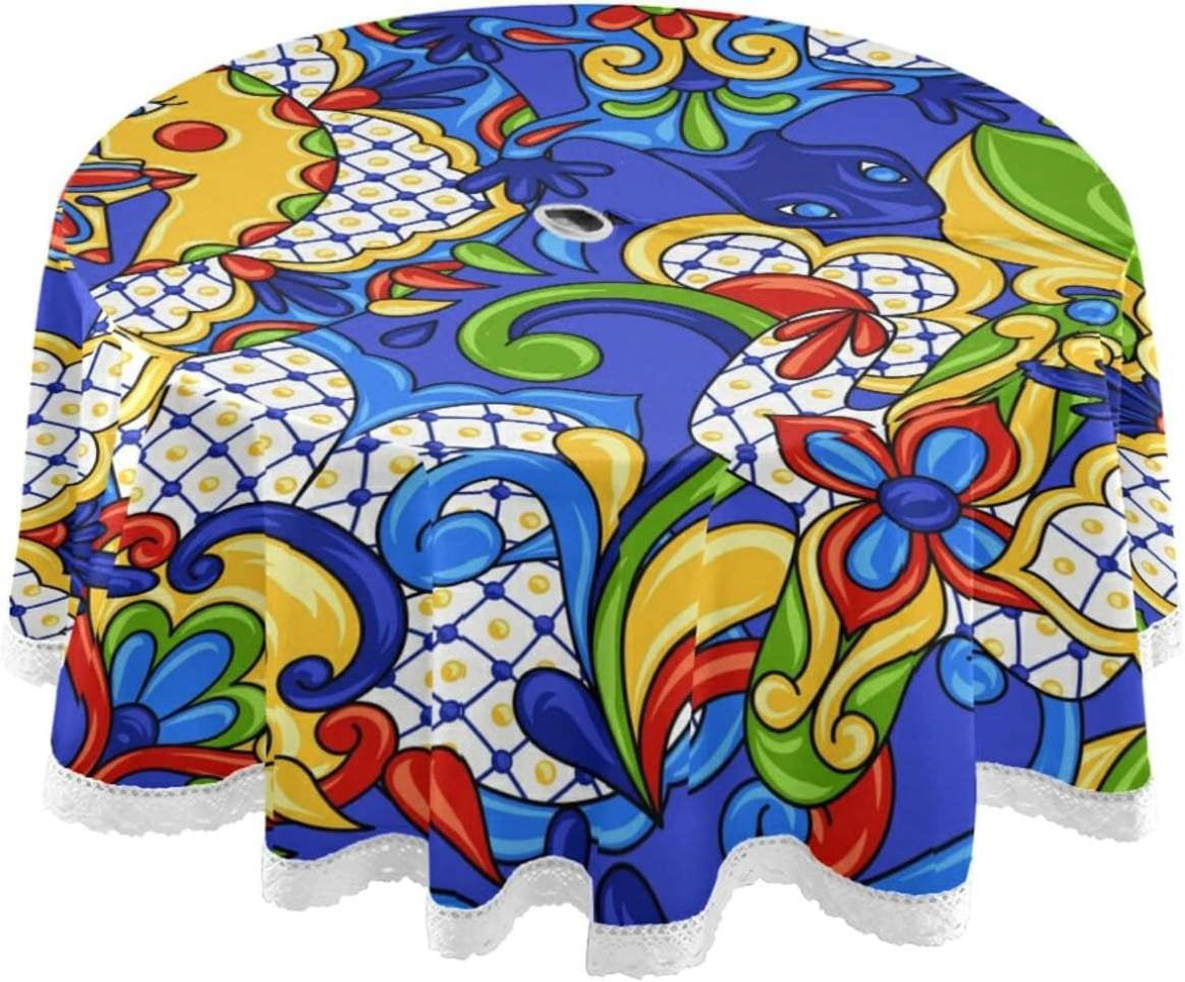 Coolnut Mexican Talavera Ceramic Tile Pattern Round Tablecloth 60In ...