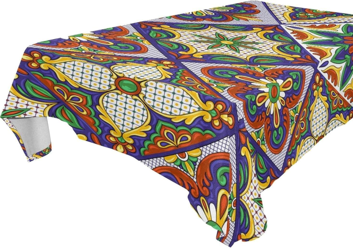 Coolnut Mexican Talavera Tile Ceramic Tablecloth, 54"x54" Durable ...