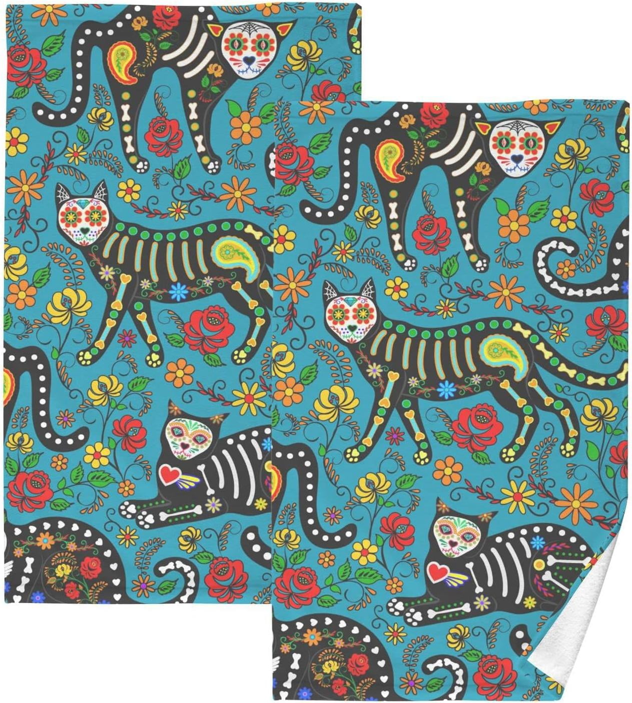 Coolnut Mexico Floral Cats Patterned Hand Towels 2 PCS, Cotton Bath ...