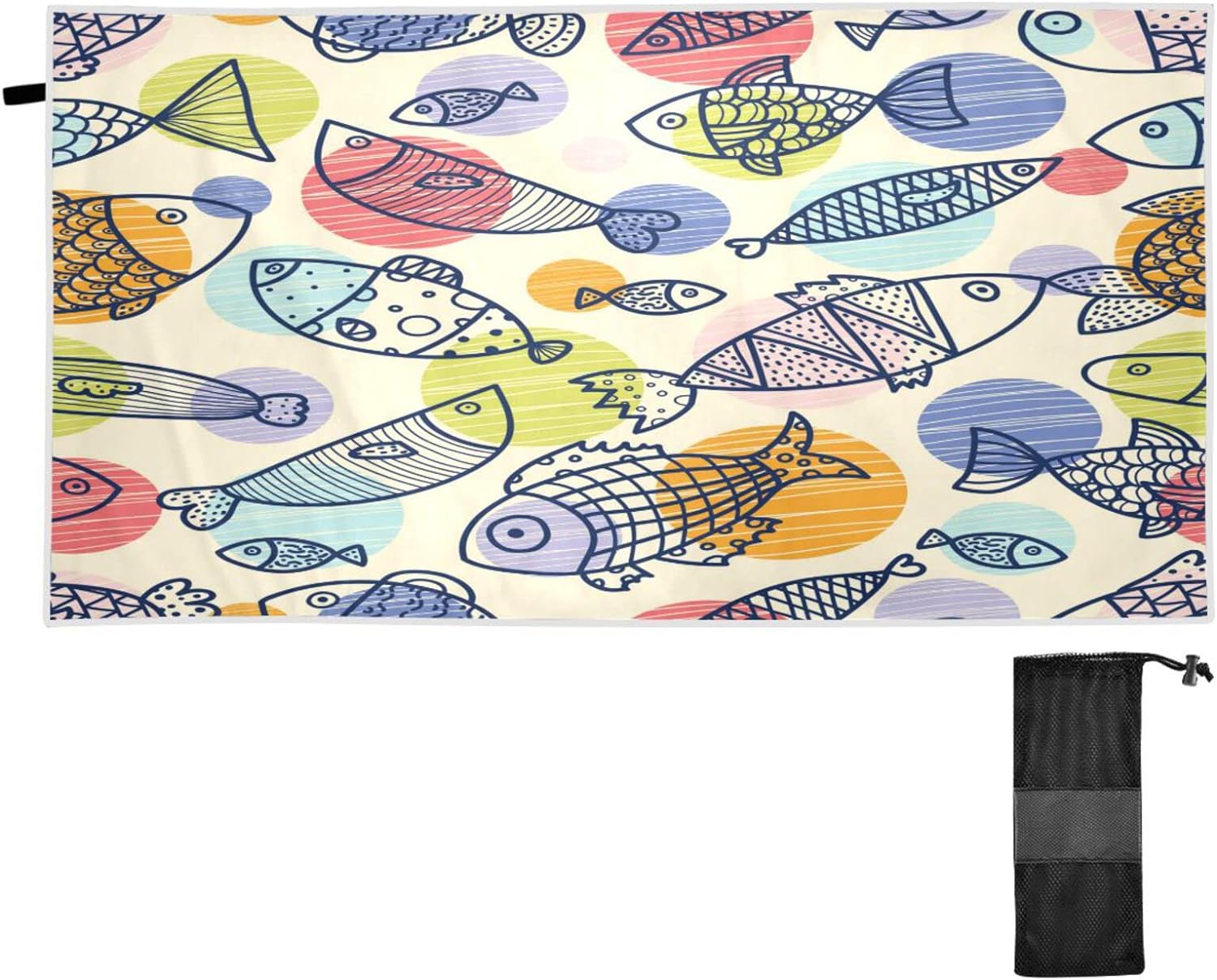 Coolnut Microfiber Beach Towels,Cute Line Fish Sand Free Beach Towel ...