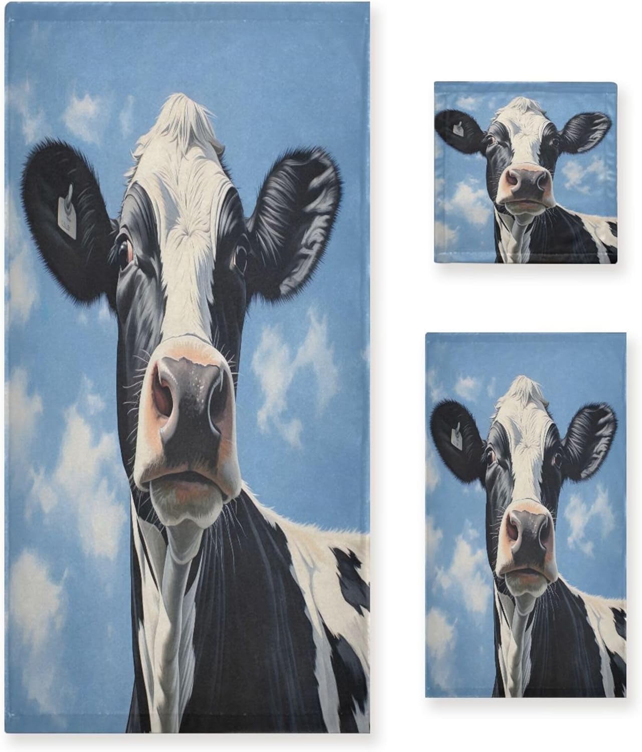 Coolnut Milk Cow Bathroom Towel Set Absorbent Soft 3-Piece Bath Towel ...