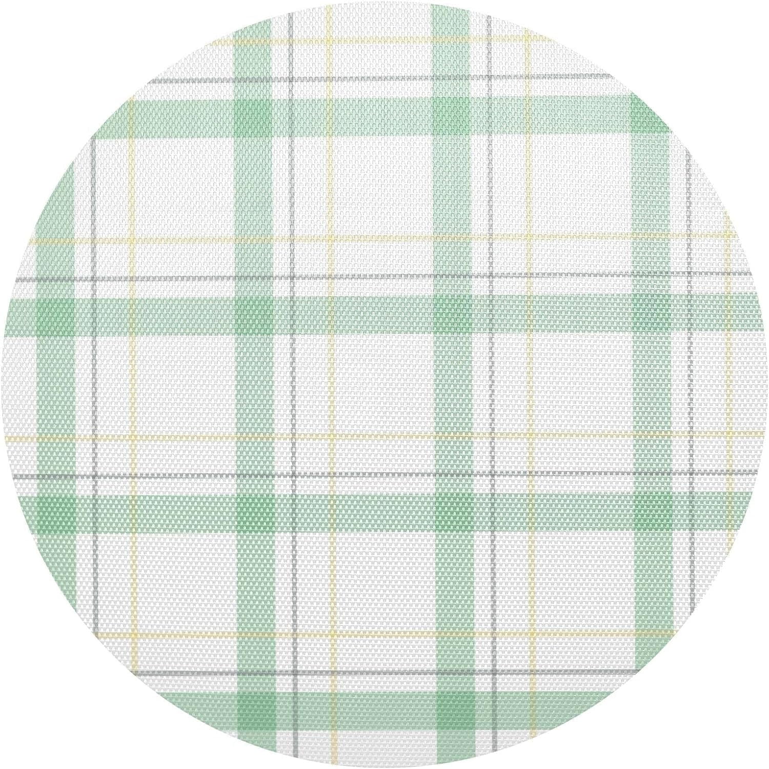 Coolnut Modern Minimalist White Green Square Grid Round Placemat Set of ...