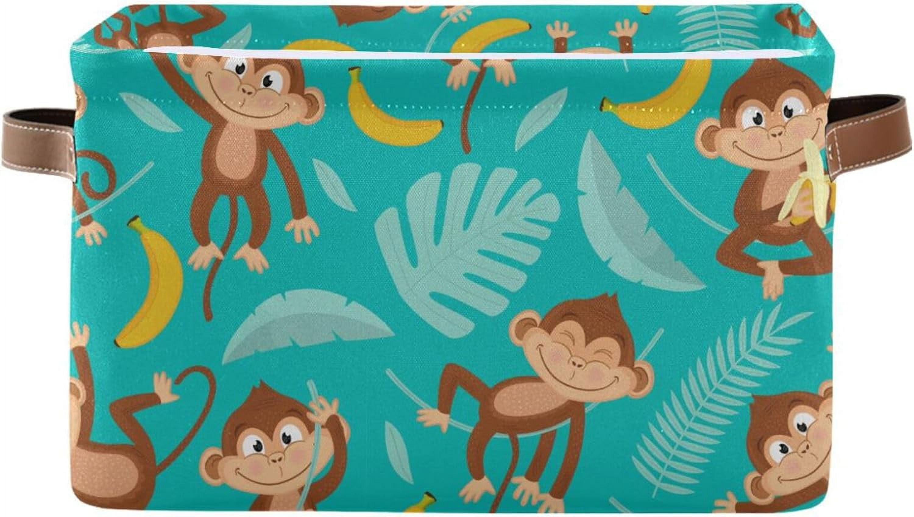 Coolnut Monkey and Banana Storage Basket, Durable Canvas Organizer With ...