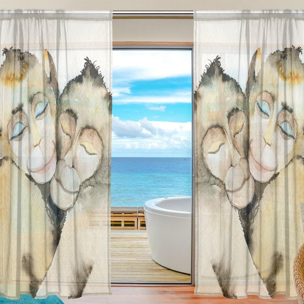 Coolnut Monkeys Hug Painting Sheer Gauze Door Curtain Window Curtain ...