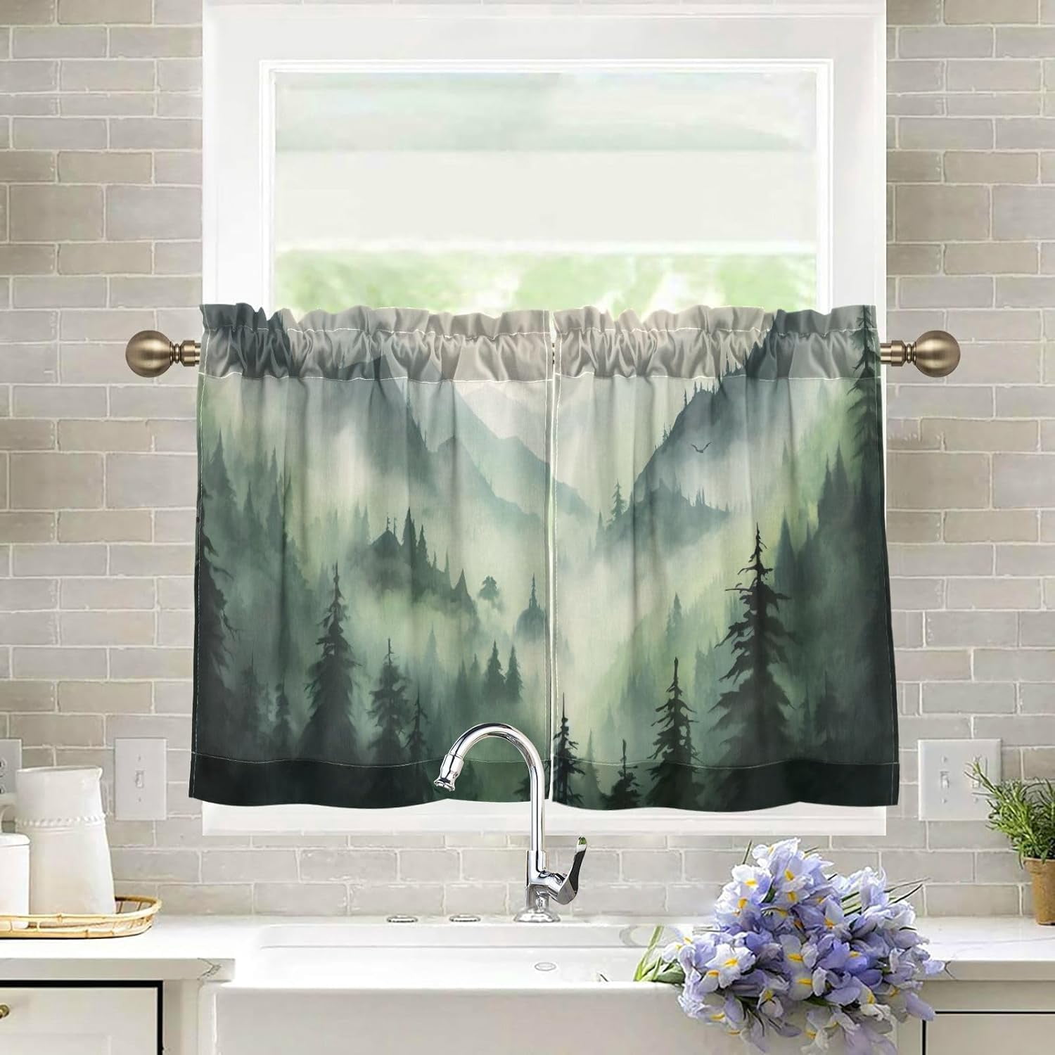 Coolnut Mountain Forests Kitchen Curtains 24 Inch Length Blackout ...
