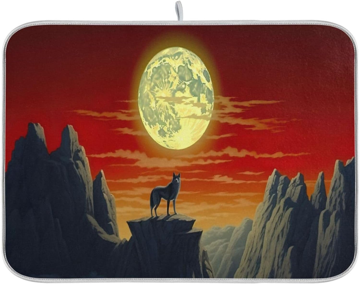 Coolnut Mountain Full Moon Wolf Dish Drying Mat for Kitchen Counter ...
