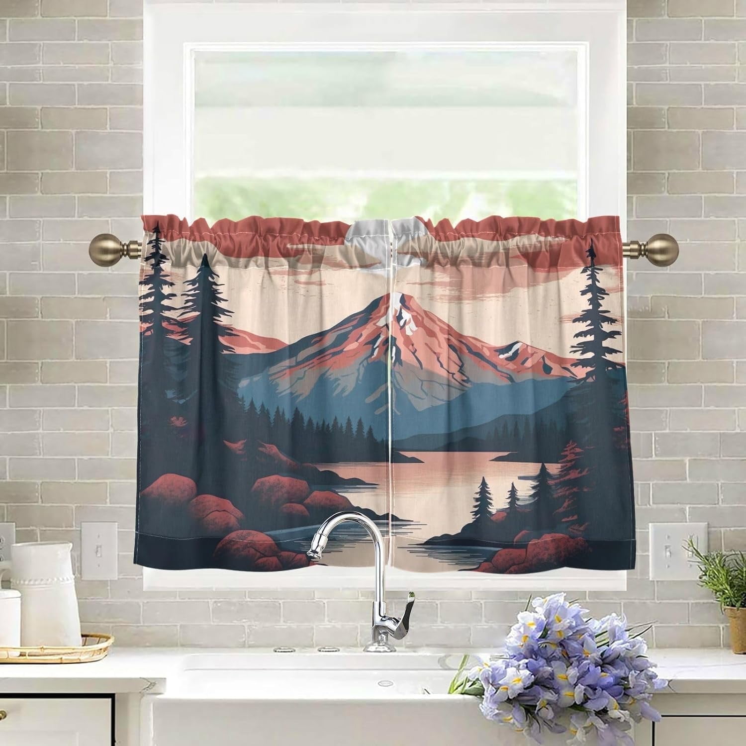 Coolnut Mountain Lake Kitchen Curtains 36 Inch Length Blackout Thermal ...