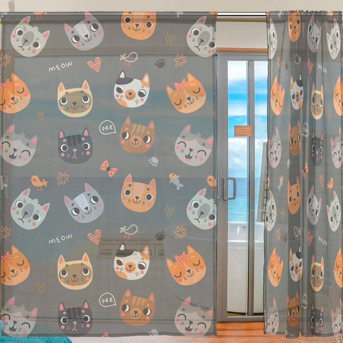 Coolnut Multicolor Cats Sheer Gauze Door Curtain Window Curtain Drapes ...