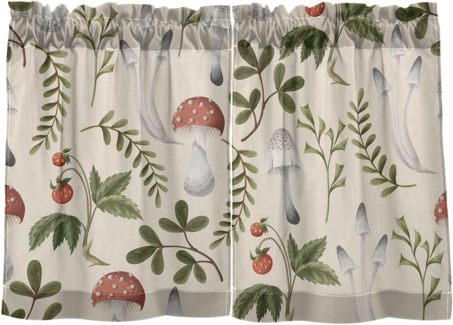 Coolnut Mushroom Kitchen Curtains 2 Panels, UV Protected Tier Curtains ...