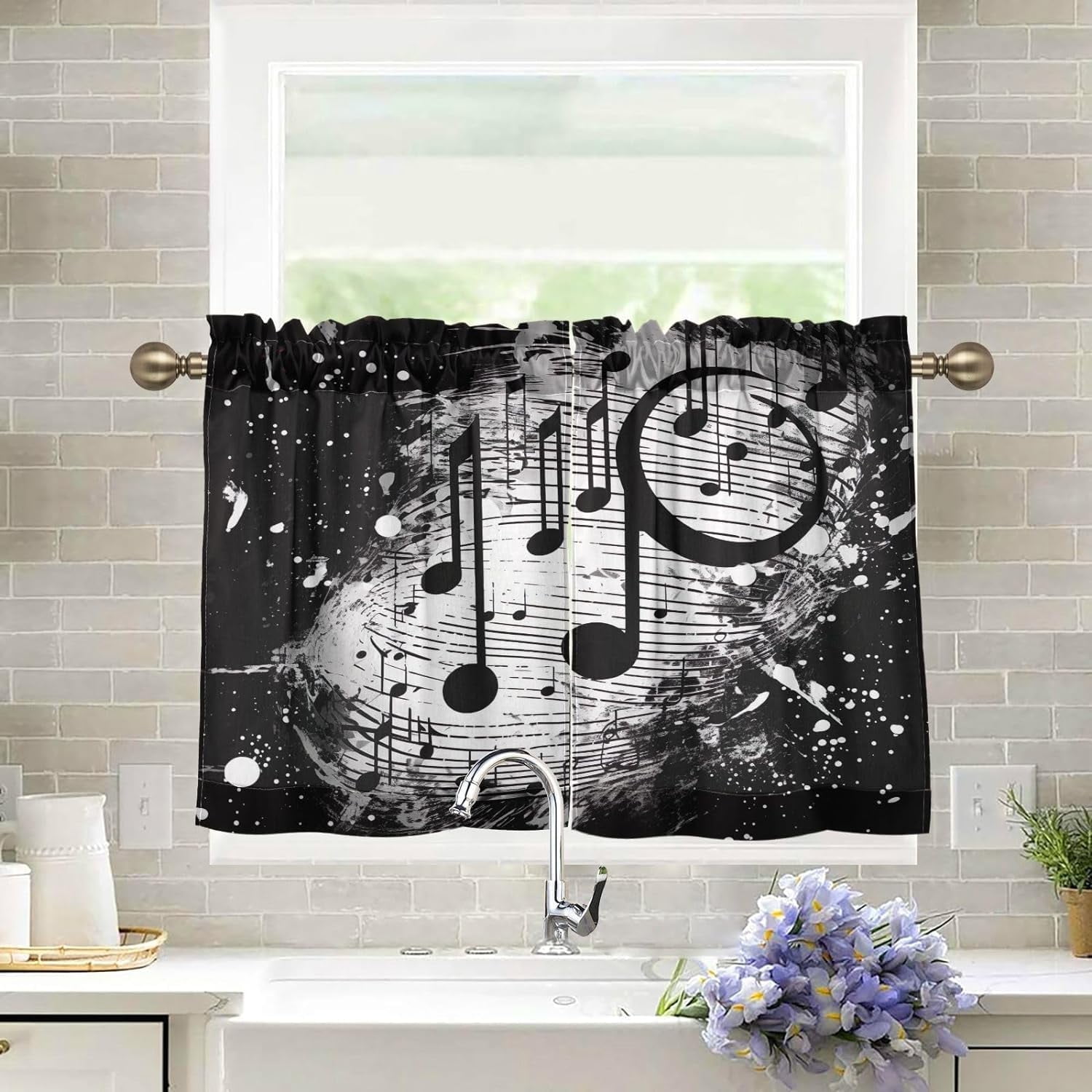 Coolnut Musical Notes Kitchen Curtains 36 Inch Length Blackout Thermal ...