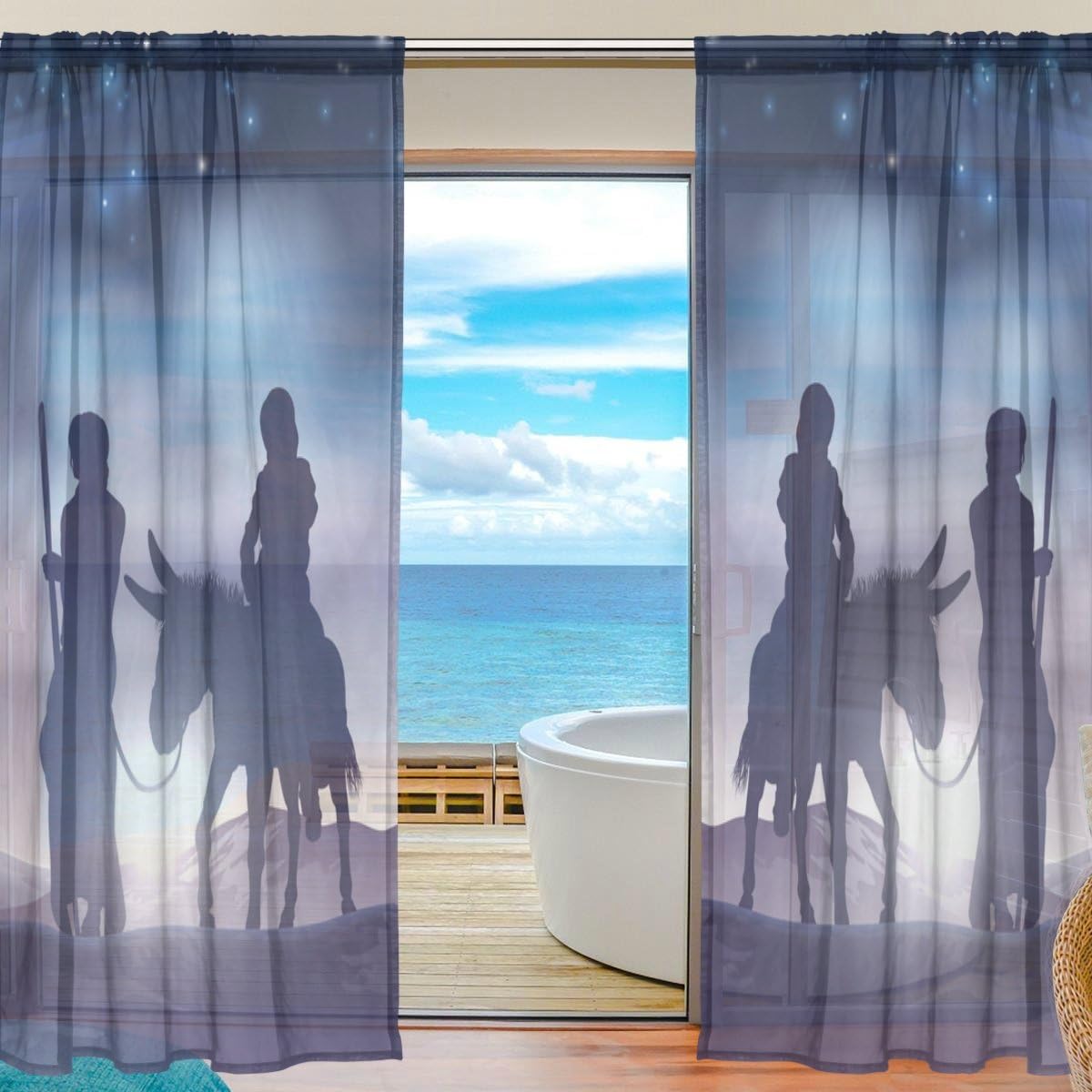 Coolnut Nativity Christmas Scene Sheer Gauze Window Curtain Panels for ...