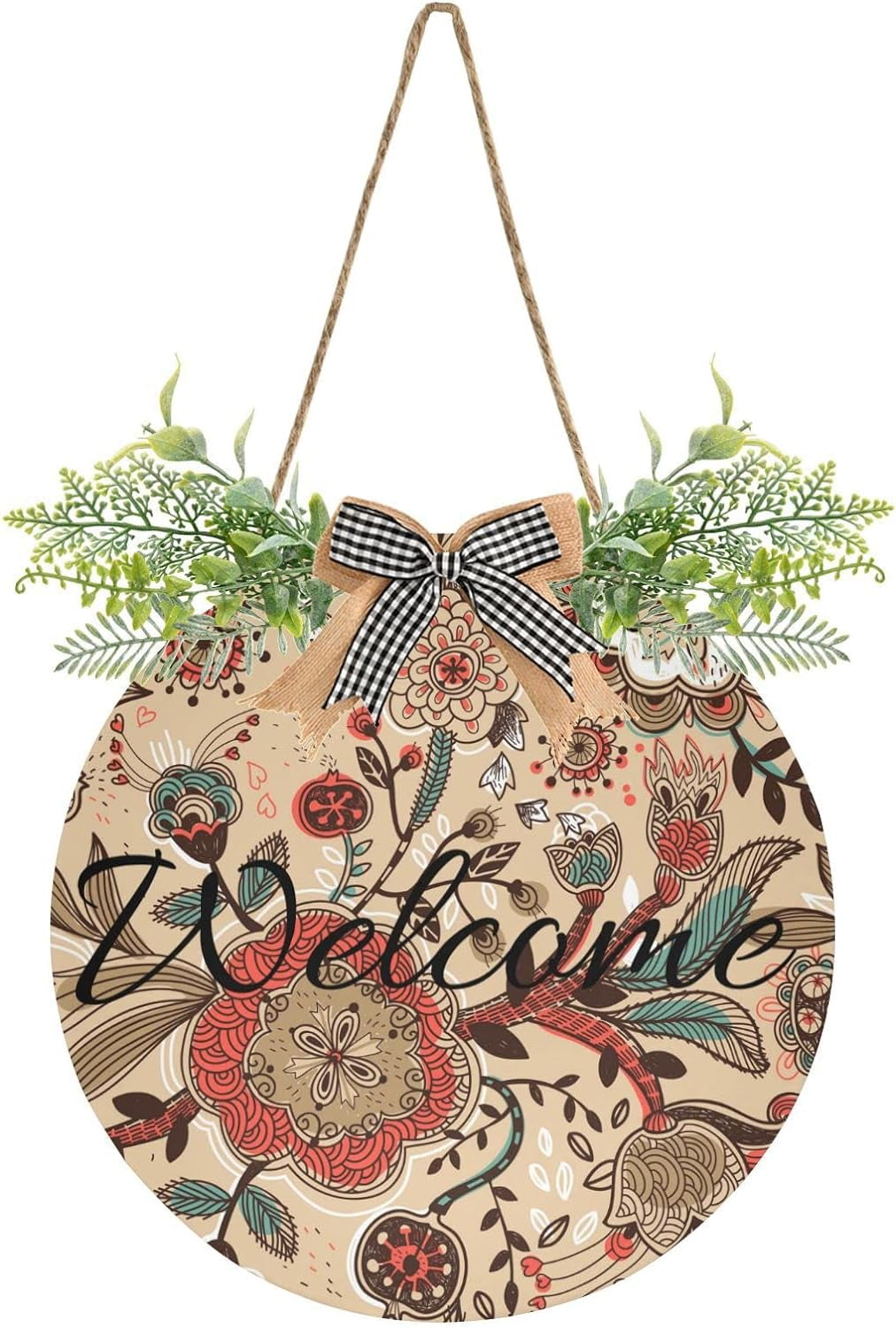 Coolnut Nature Flowers Leaves Welcome Sign for Front Door, Round Sign ...