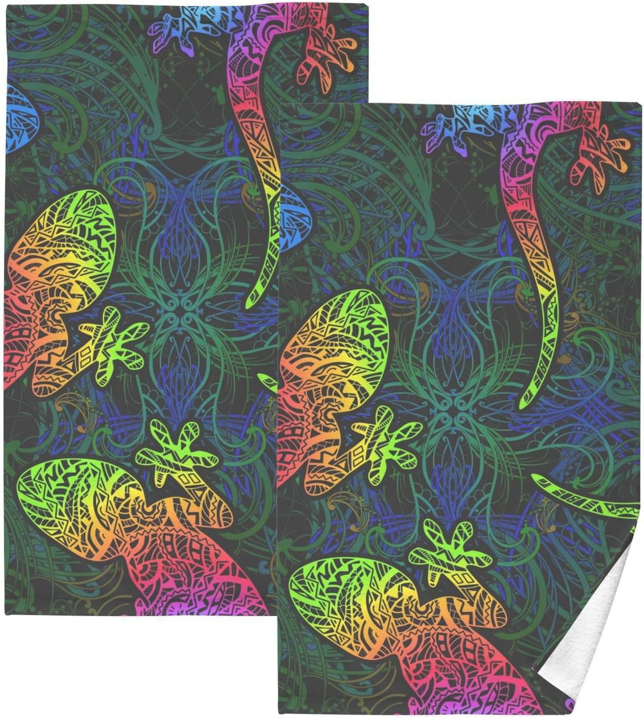 Coolnut Neon Mandala Gecko Patterned Hand Towels 2 PCS, Cotton Bath ...