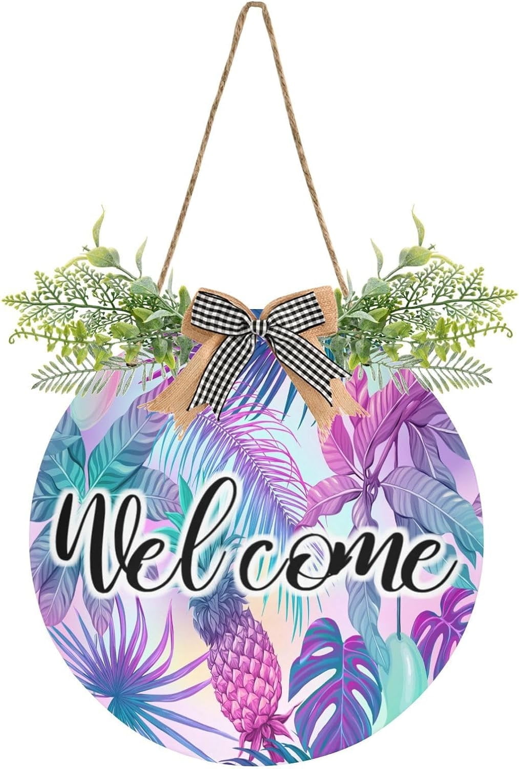 Coolnut Neon Tropical Plants Front Door Round, Hanging Welcome Sign ...