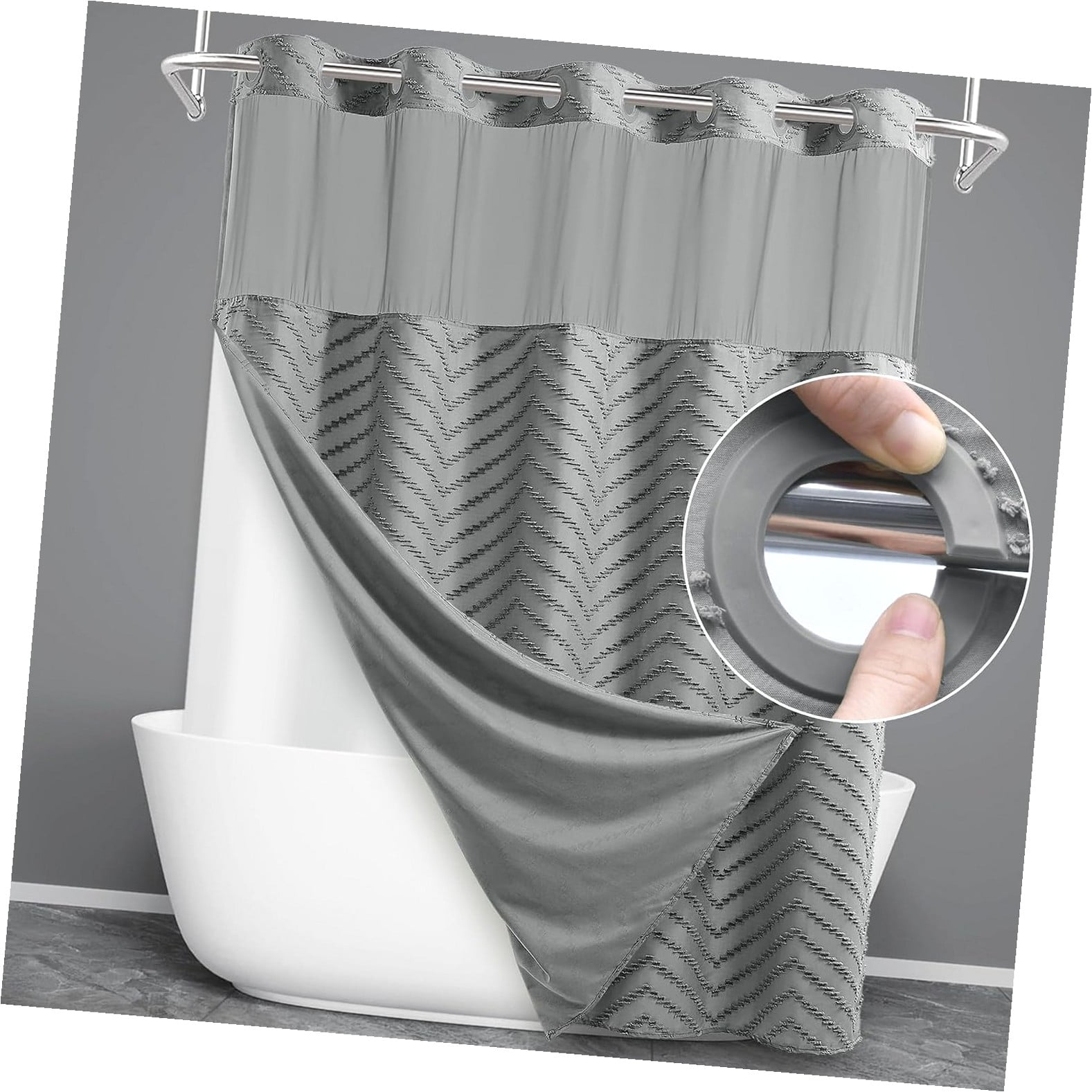 Coolnut No Shower Curtain with Built-in Liner, Tufted Striped Shower ...