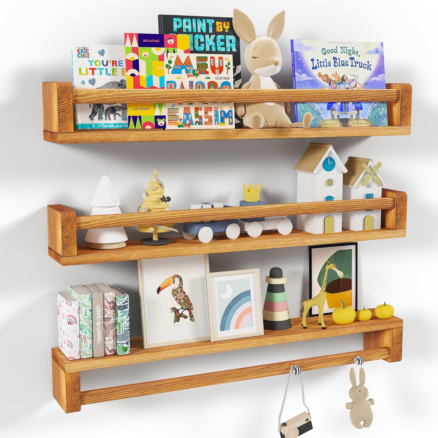 Coolnut Nursery Floating Shelves, Wood Nursery Book Shelves for Wall ...