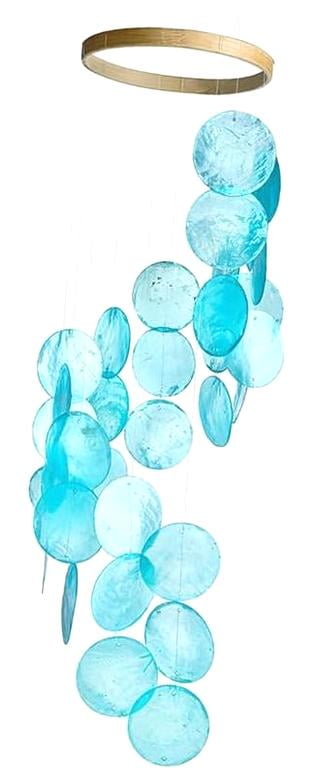 Coolnut Ocean Blue Wind Chimes for use, featuring Capiz shells for a ...