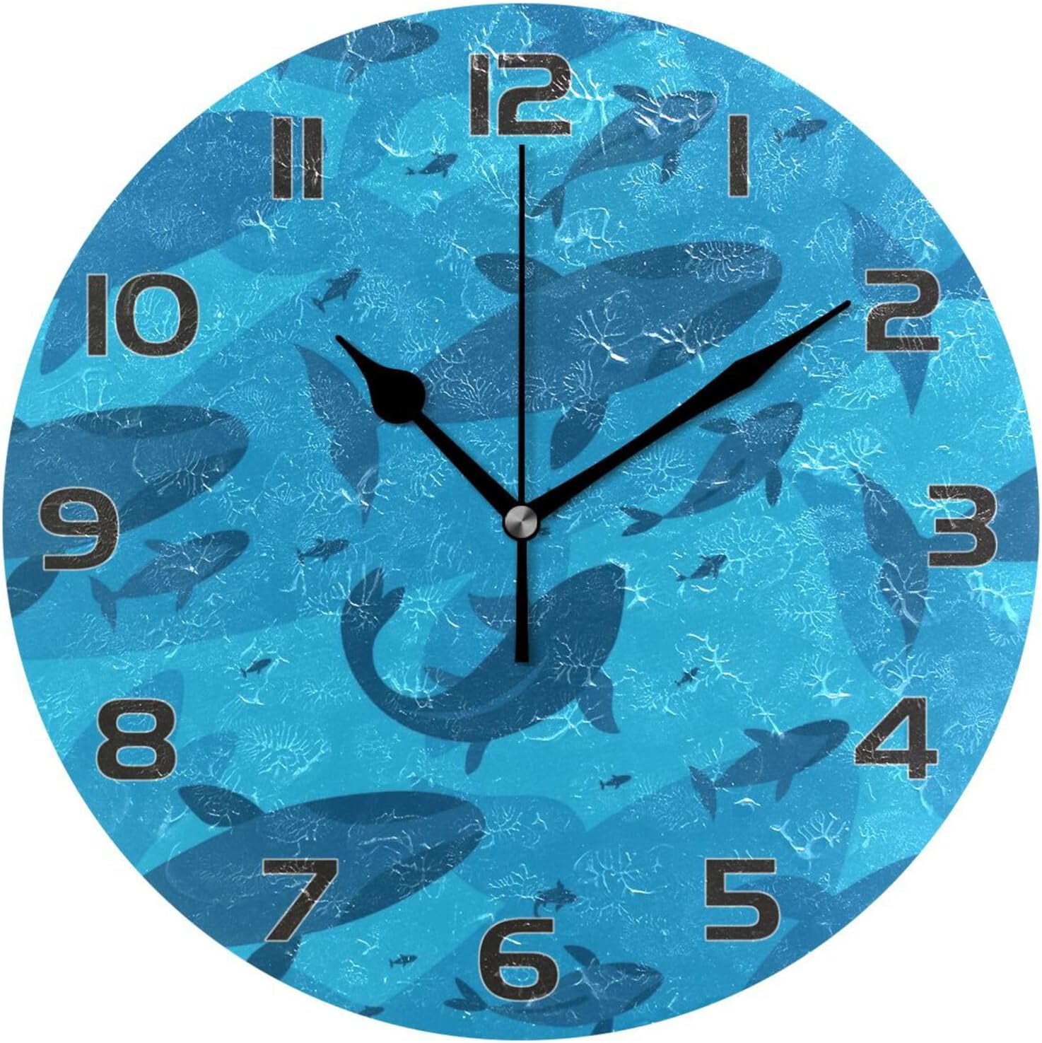 Coolnut Ocean Whale Round Wall Clock, 9.84 inch Silent Wall Clock for ...
