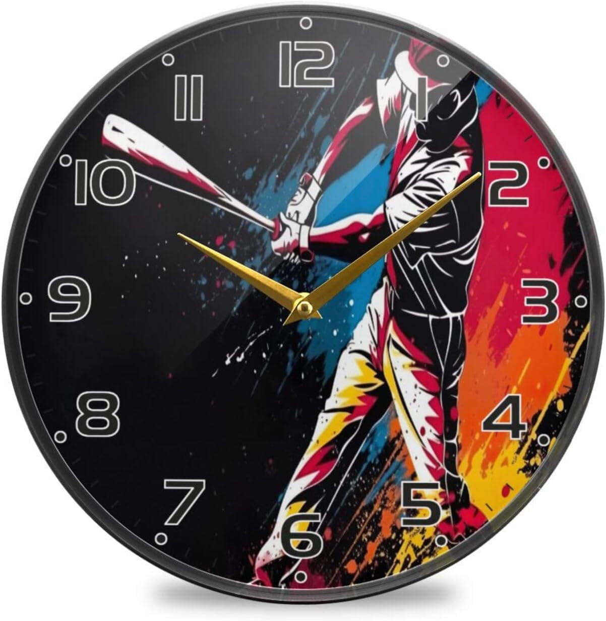 Coolnut Oil Painting Baseballer Wall Clock Round Silent Non Ticking ...