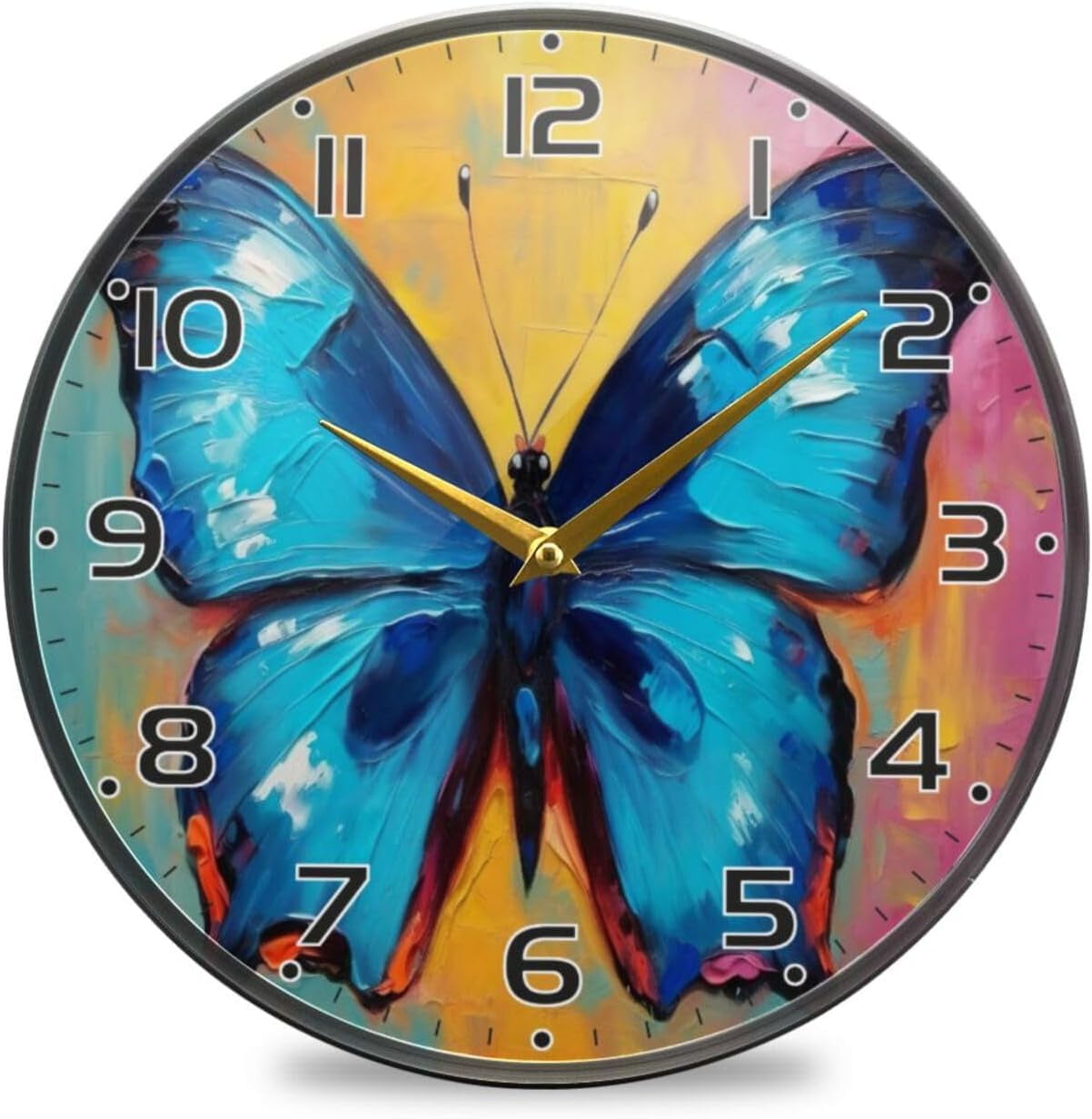Coolnut Oil Painting Butterfly Wall Clock Round Silent Non Ticking ...