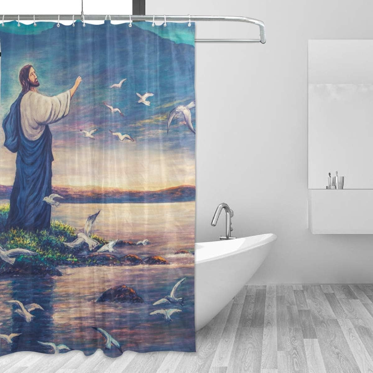 Coolnut Oil Painting of Jesus Standing at The Sea Side Bath Shower ...