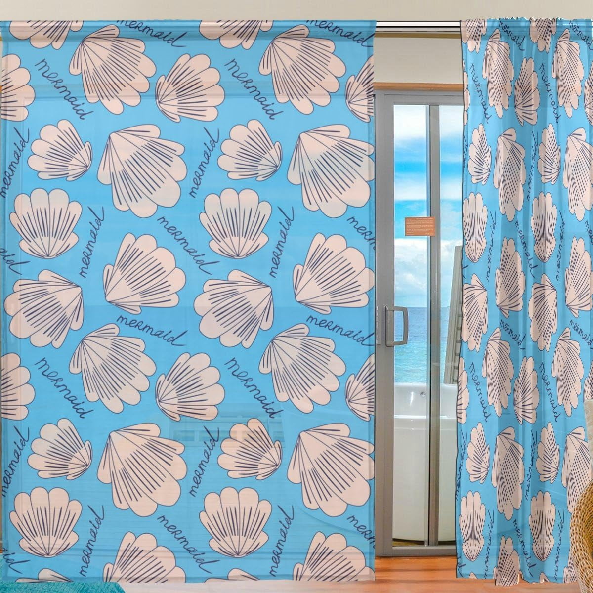 Coolnut Old Pink Shells Mermaid Word Sheer Gauze Door Curtain Window ...