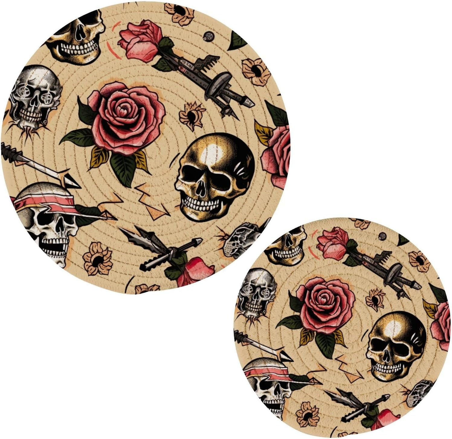 Coolnut Old School Tattoo Trivets Pot Holders Set of 2 Potholders for ...