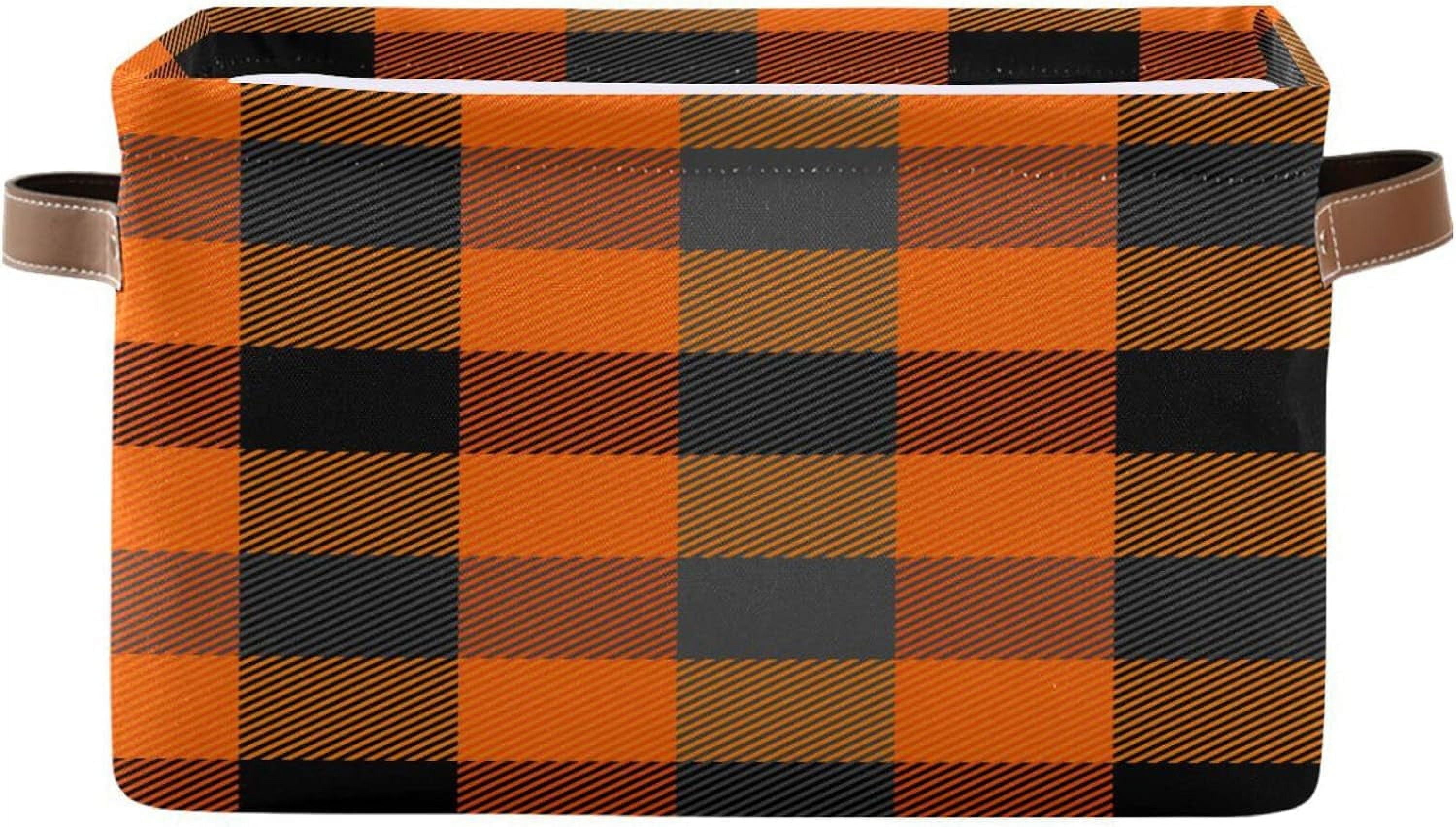 Coolnut Orange Black Buffalo Plaid Storage Basket with Handles ...