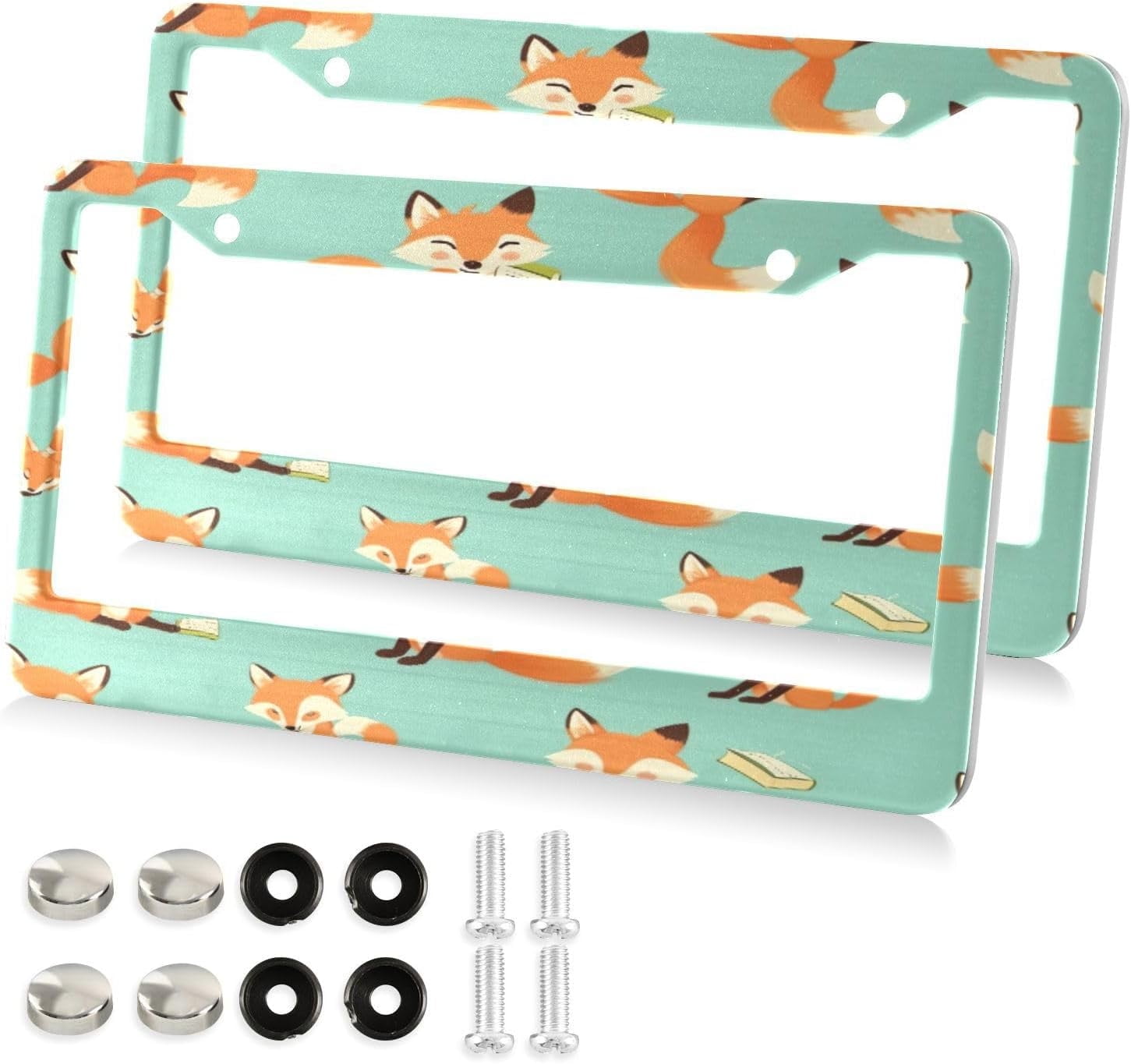 Coolnut Orange Fox License Plate Frames 2 Packs,License Plate Covers ...