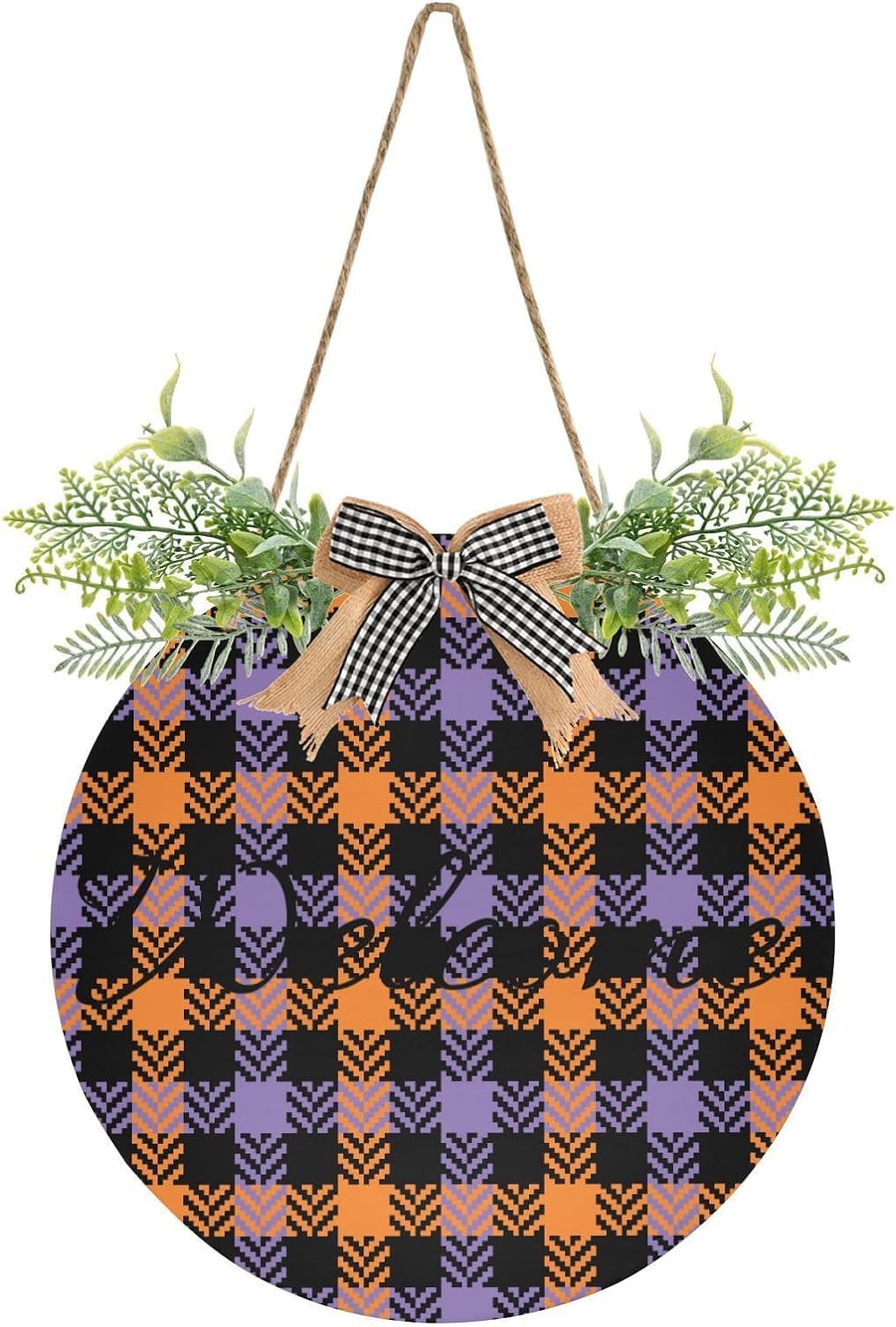 Coolnut Orange Purple Buffalo Plaid6 Welcome Sign Front Door Round Wall ...