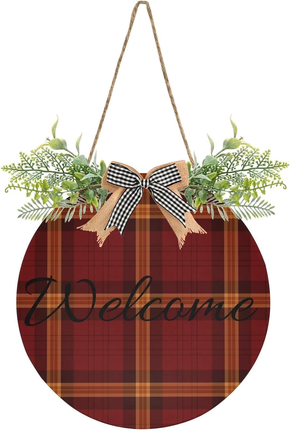 Coolnut Orange and Red Plaid Welcome Sign for Front Door, Round Sign ...