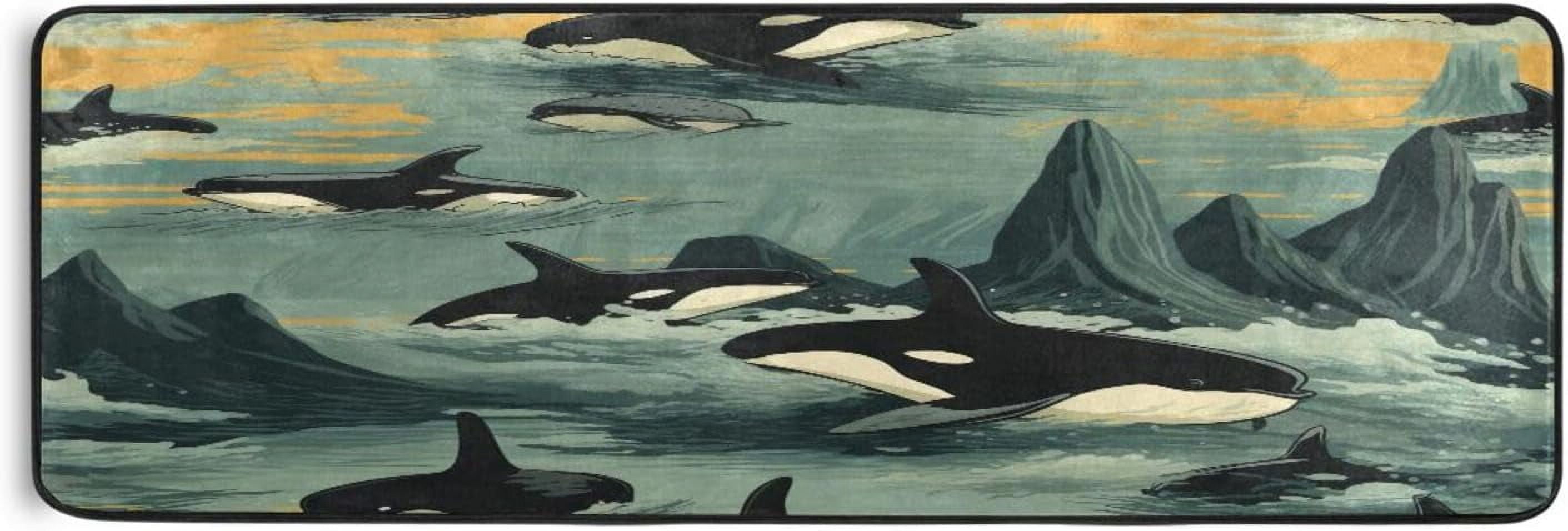 Coolnut Orca Whales Area Rug - 2' x 6' Washable Runner Rugs with Rubber ...