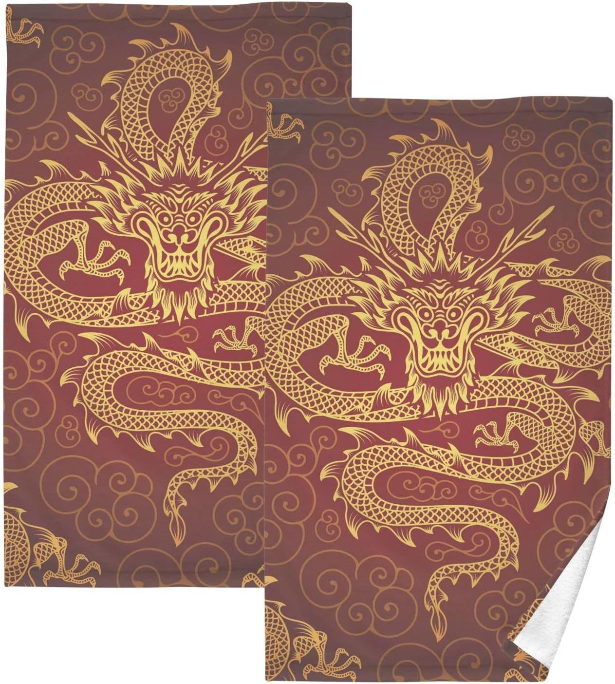 Coolnut Oriental Dragon Patterned Hand Towels 2 PCS, Cotton Bath Towel ...