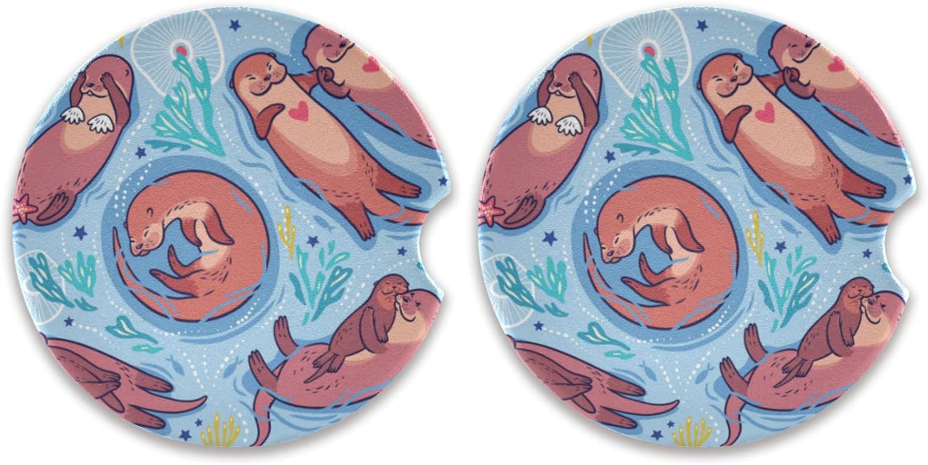 Coolnut Otter Family Car Coaster 2 Pieces, with Finger Slits, Easy to ...