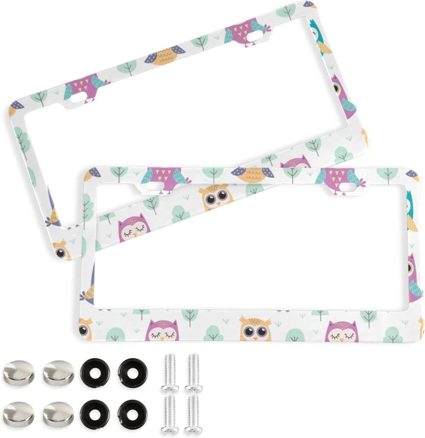 Coolnut Owl License Plate Frames 2 Pack, Waterproof Aluminum Alloy Car ...