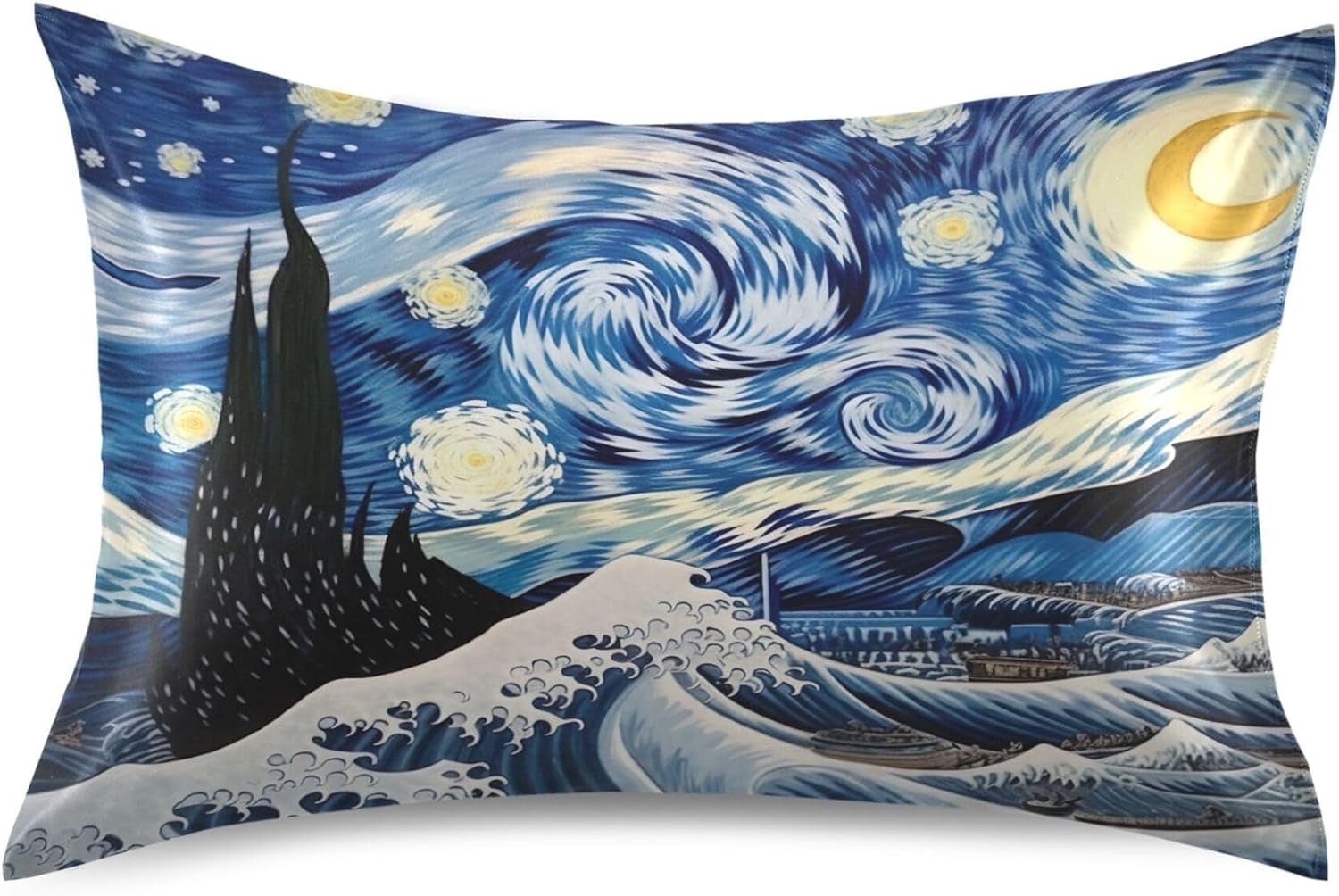 Coolnut Painting Wave Night Satin Pillowcase for Hair Skin, Cooling ...