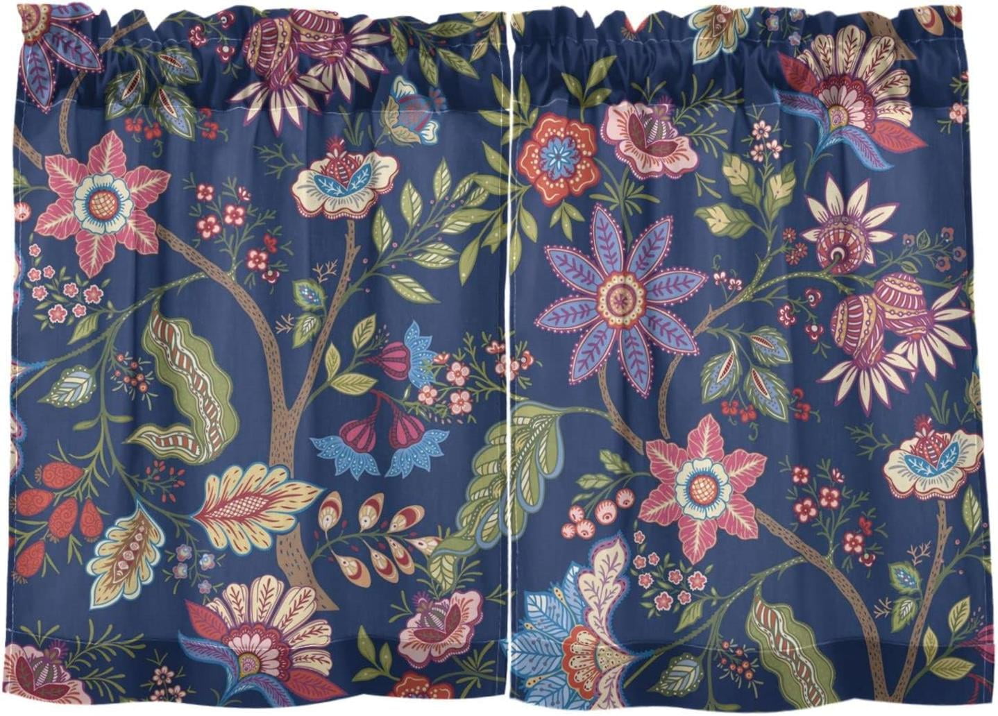 Coolnut Paisley Floral Kitchen Curtains 2 Panels, UV Protected Tier ...