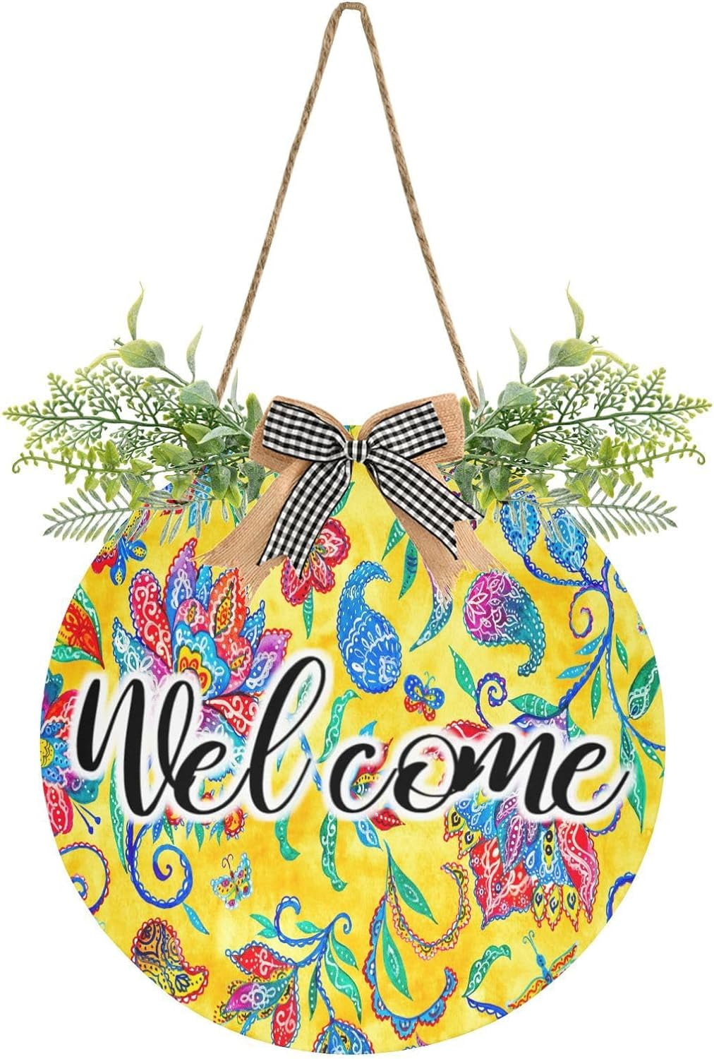 Coolnut Paisley Watercolor Floral Front Door Round, Hanging Welcome ...