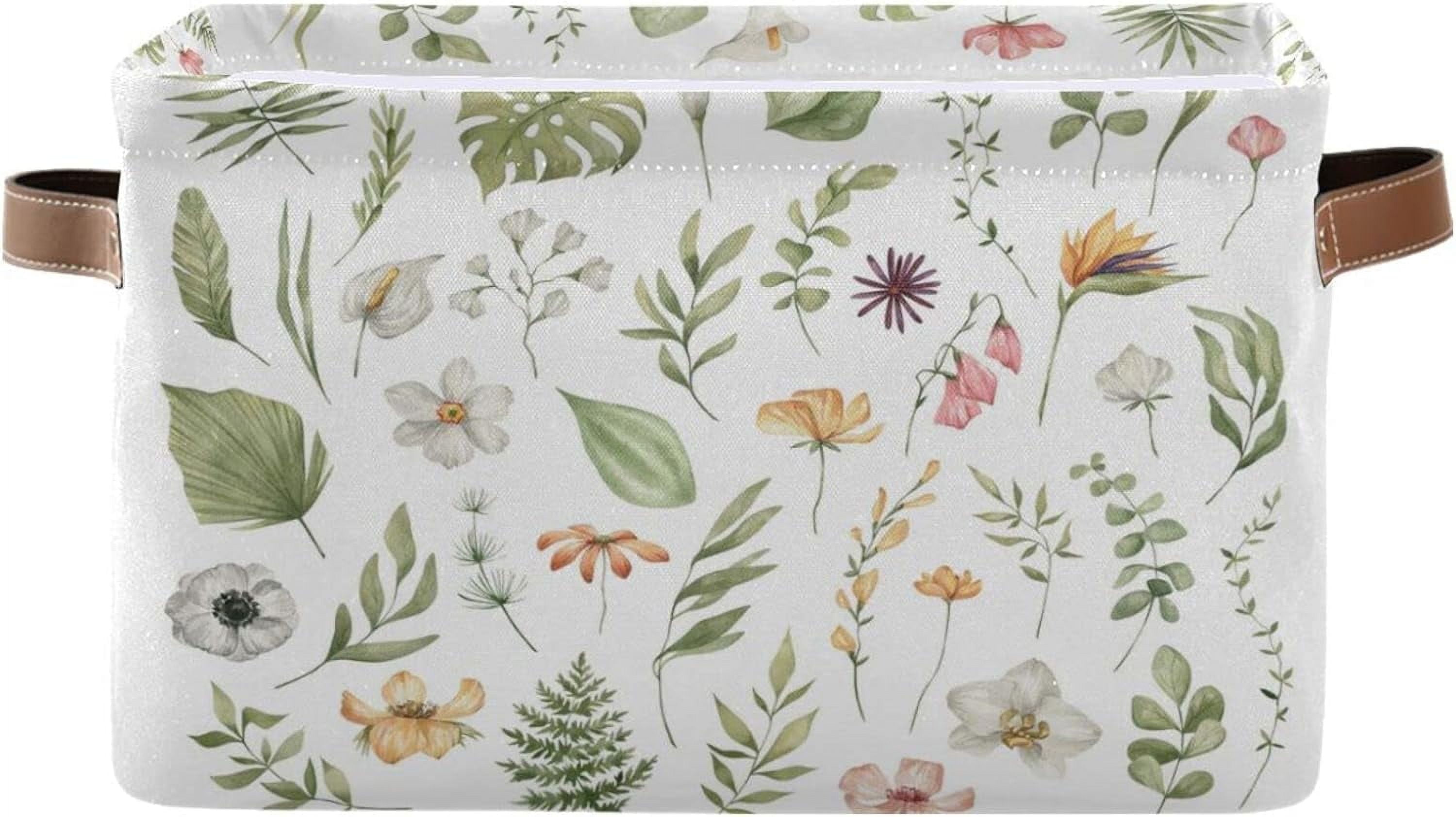 Coolnut Palm Leaf Flowers Storage Basket with Handles Collapsible ...