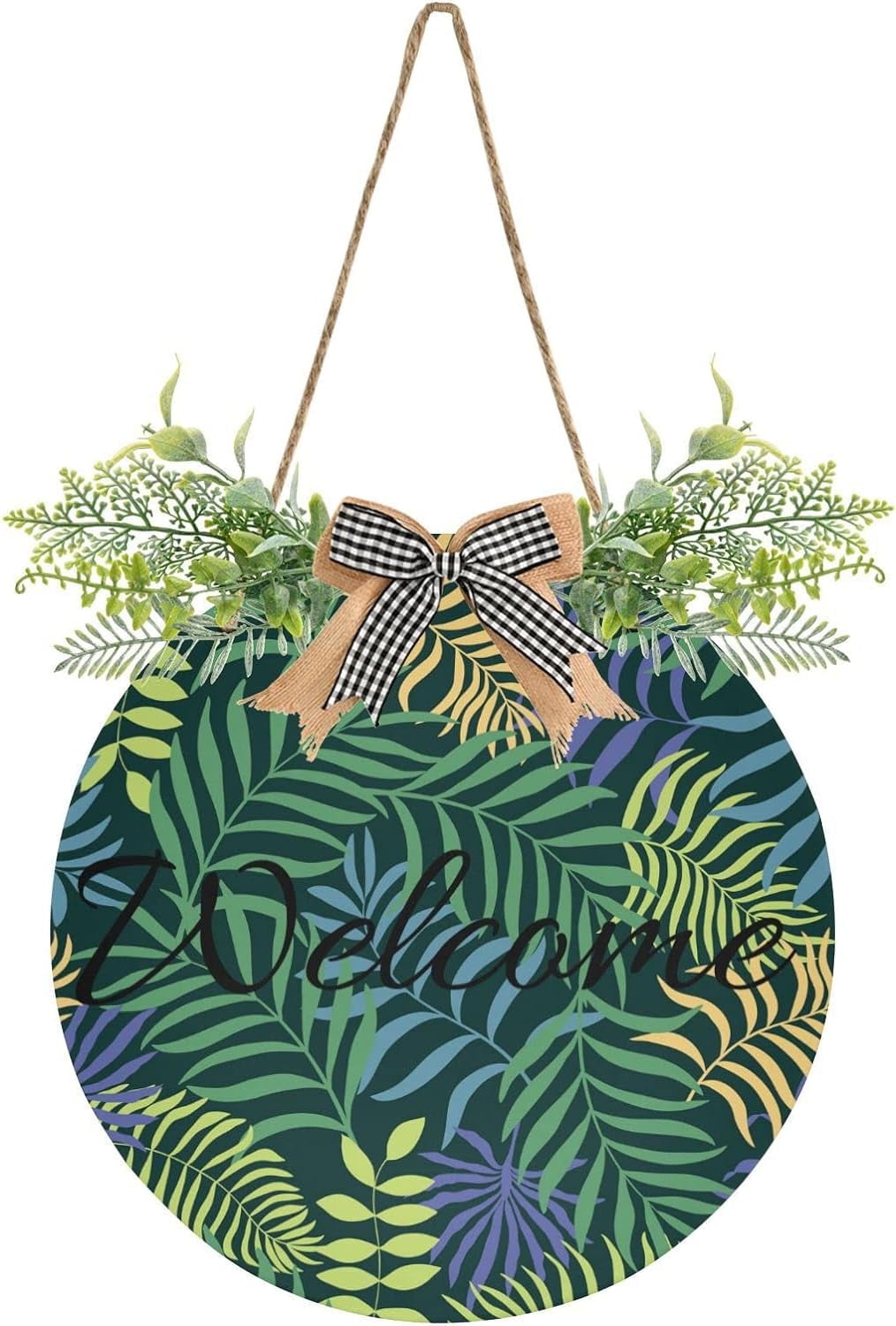 Coolnut Palm Leaves Welcome Sign for Front Door, Round Sign Hanging ...