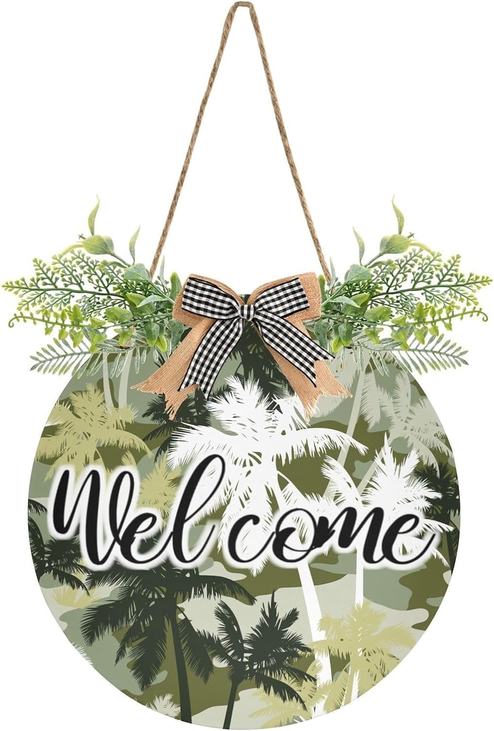 Coolnut Palm Tree Camouflage Front Door Round, Hanging Welcome Sign ...