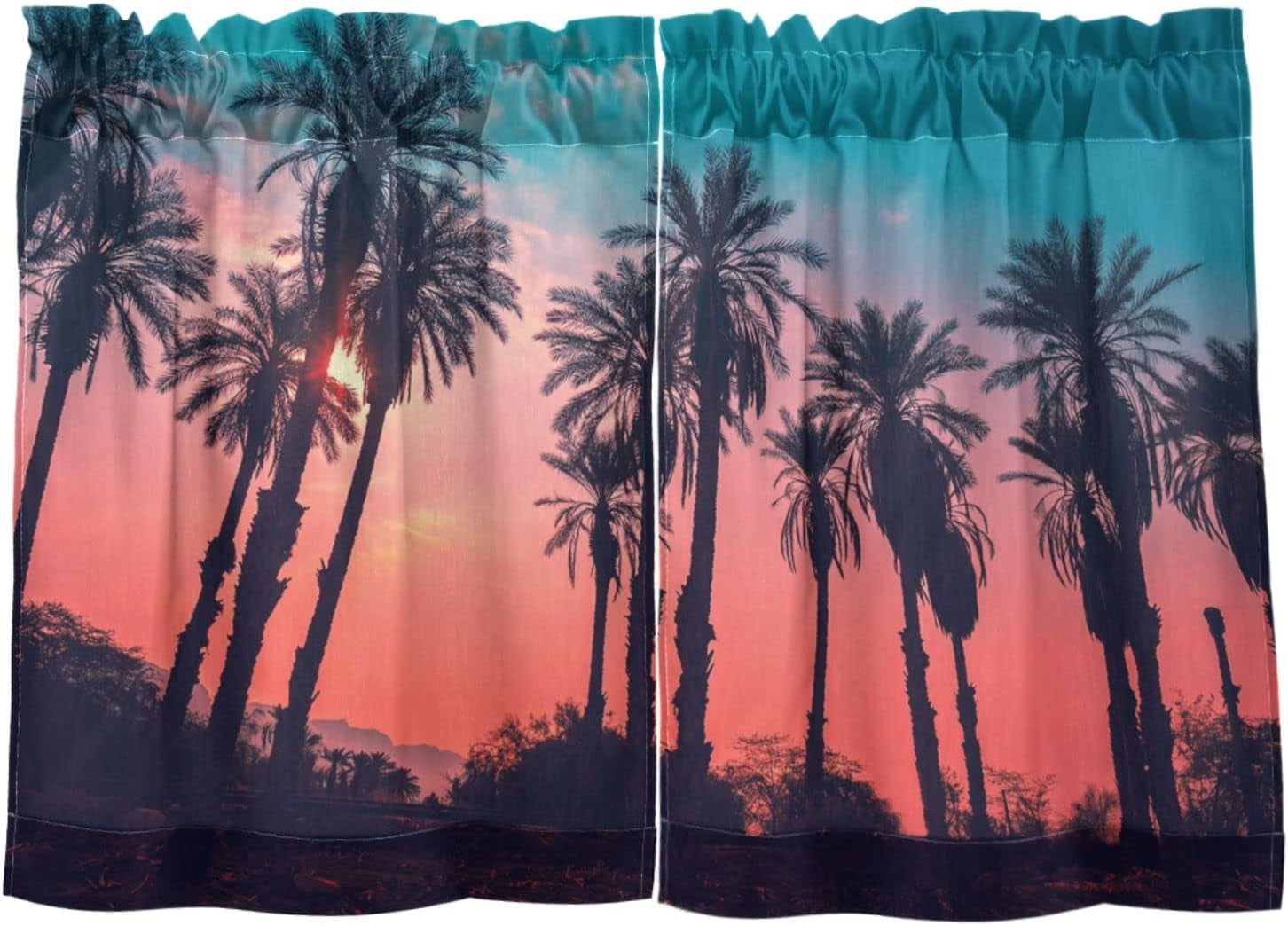 Coolnut Palm Tree Kitchen Curtains 2 Panels, UV Protected Tier Curtains ...